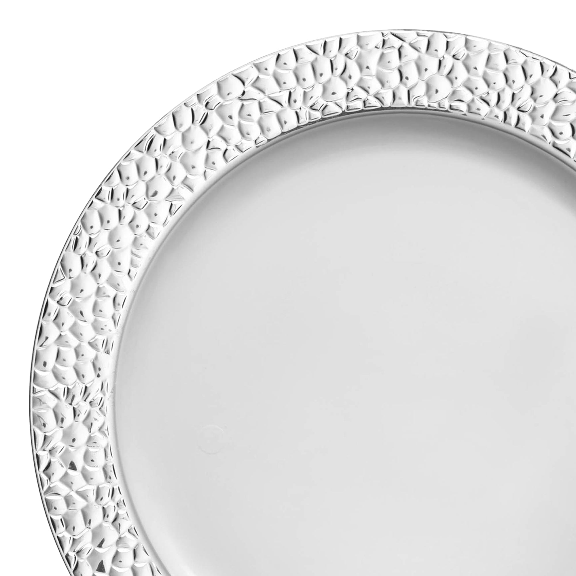 120 Plates 10.25 White with Silver Hammered Rim Plastic Dinner Plates