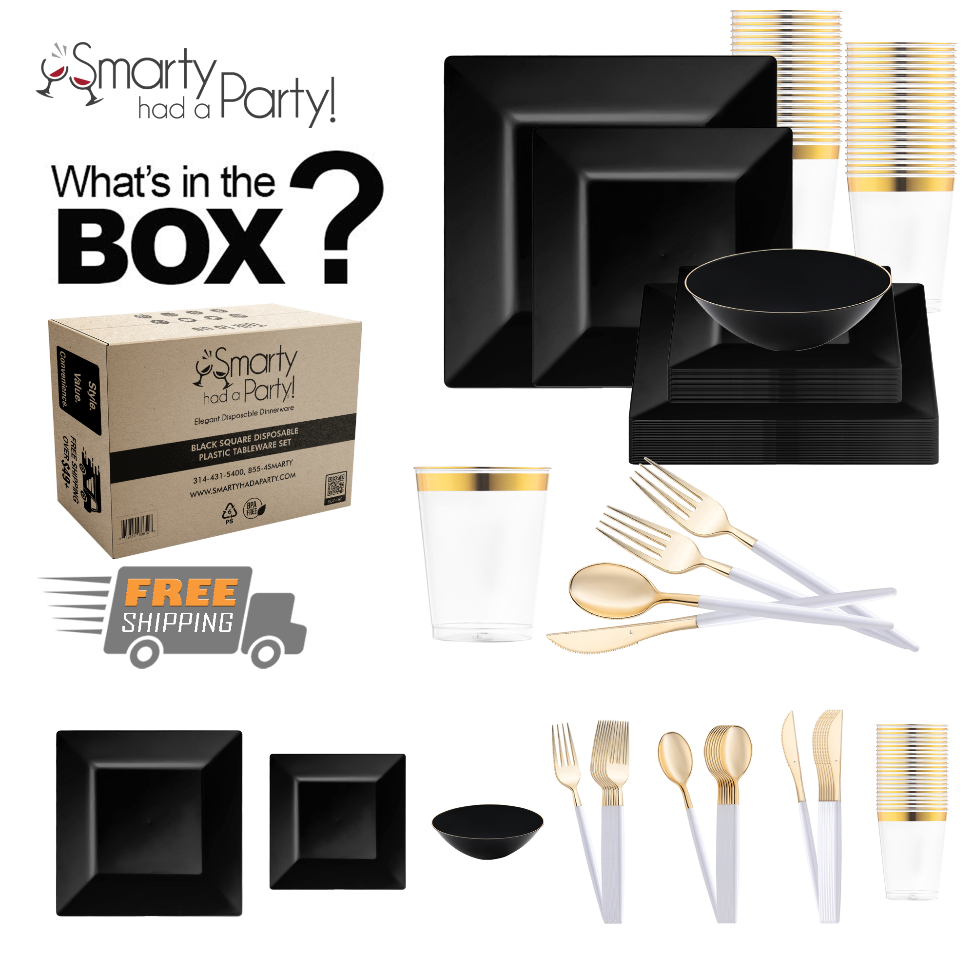 Tableware Set - Black Square Dinnerware | Smarty Had A Party