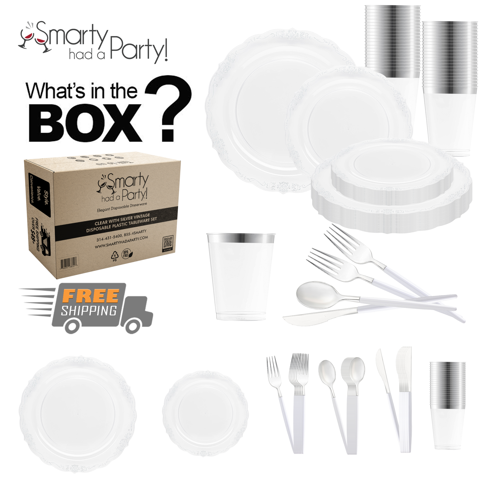 Tableware Set - Clear Silver Vintage Dinnerware | Smarty Had A Party