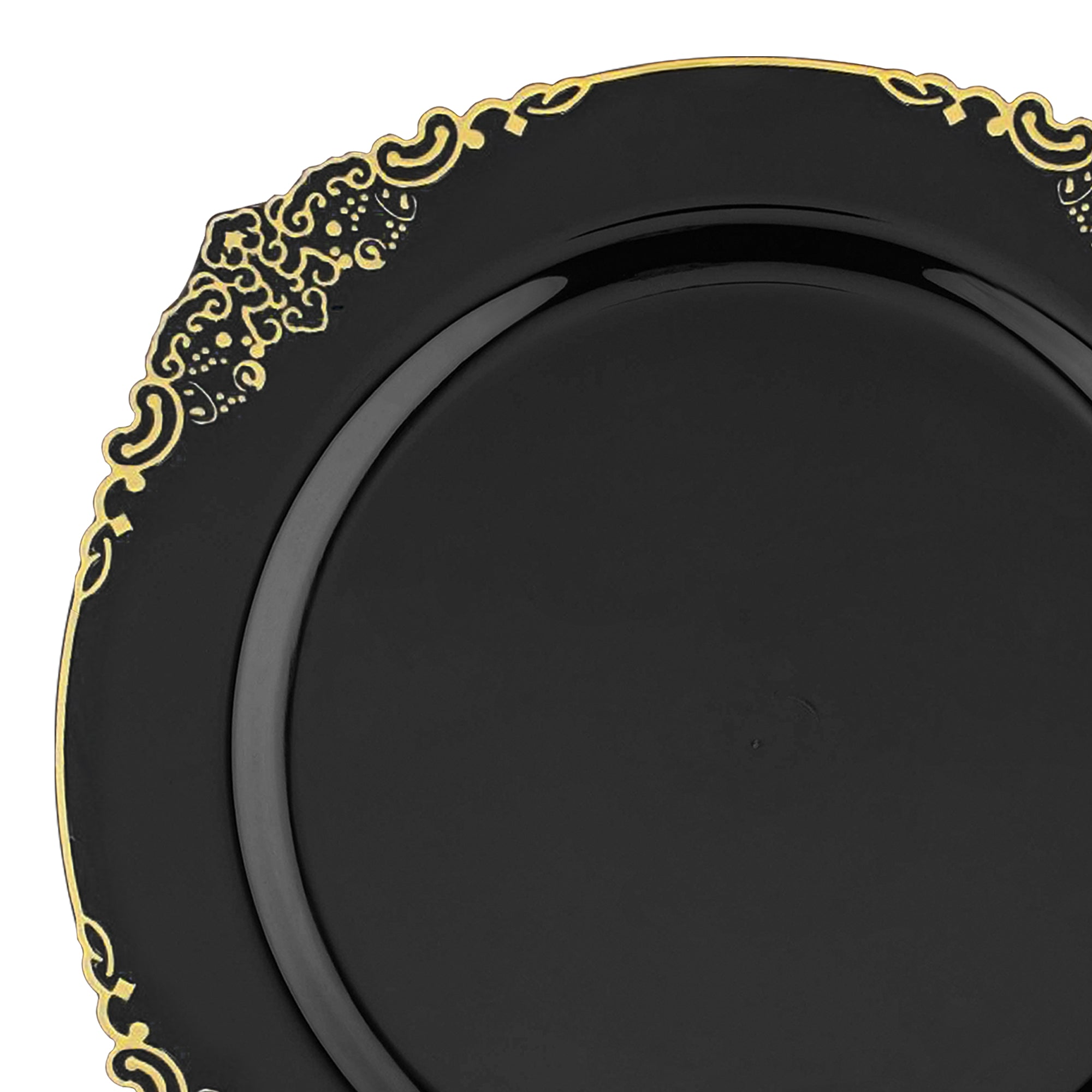 Plastic Plates - Black with Gold Fancy Dinner Plates | Smarty Had A Party