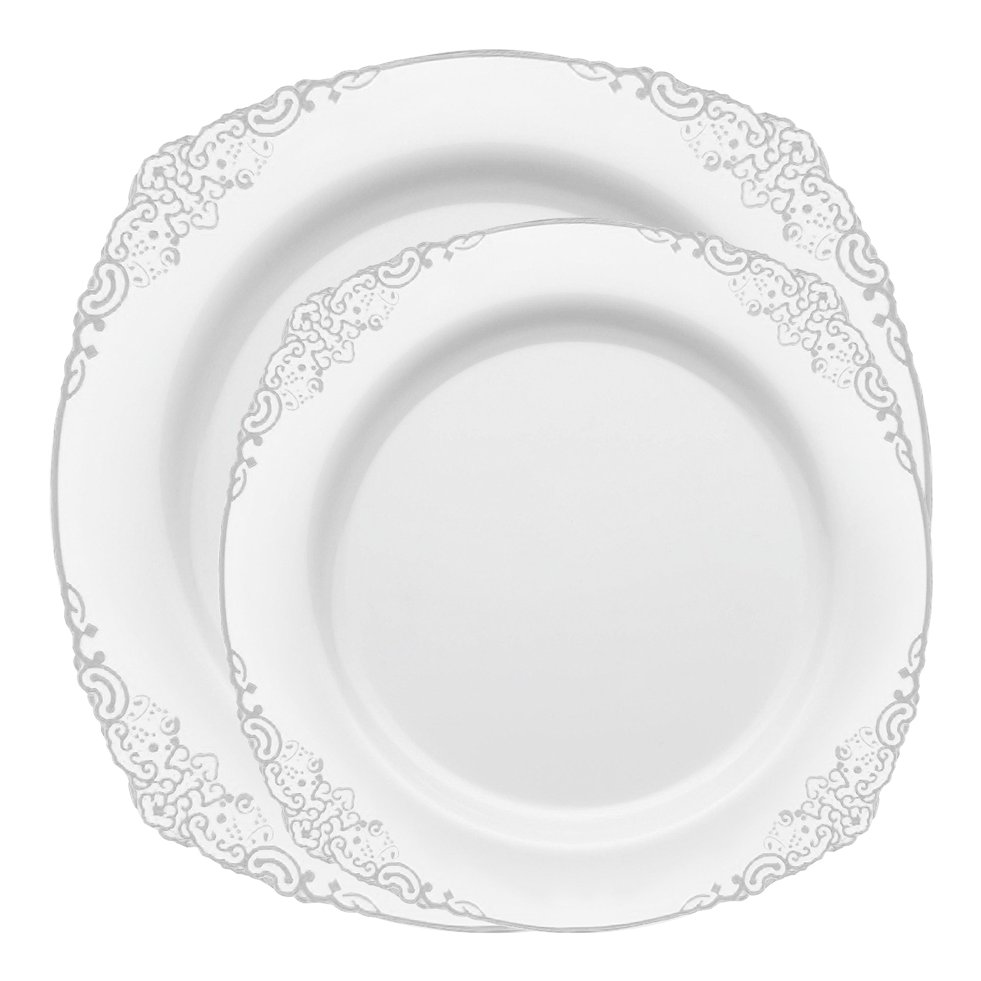 White Silver Fancy Dinnerware Set | Disposable Plates