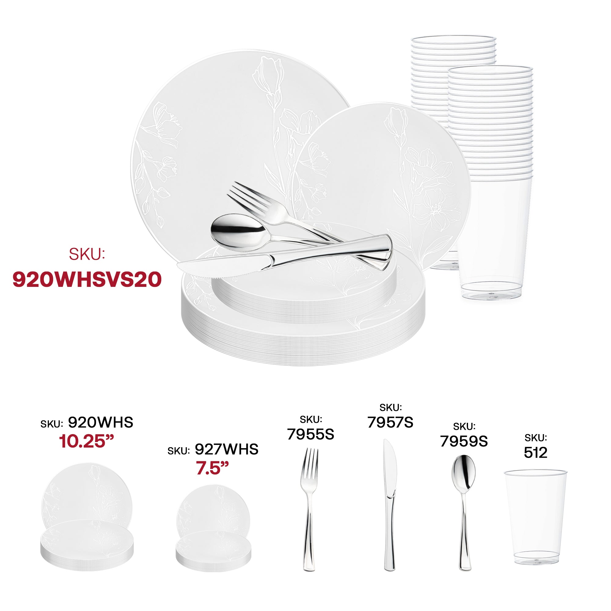 Plasticware - White Silver Floral Wedding Set | Smarty Had A Party