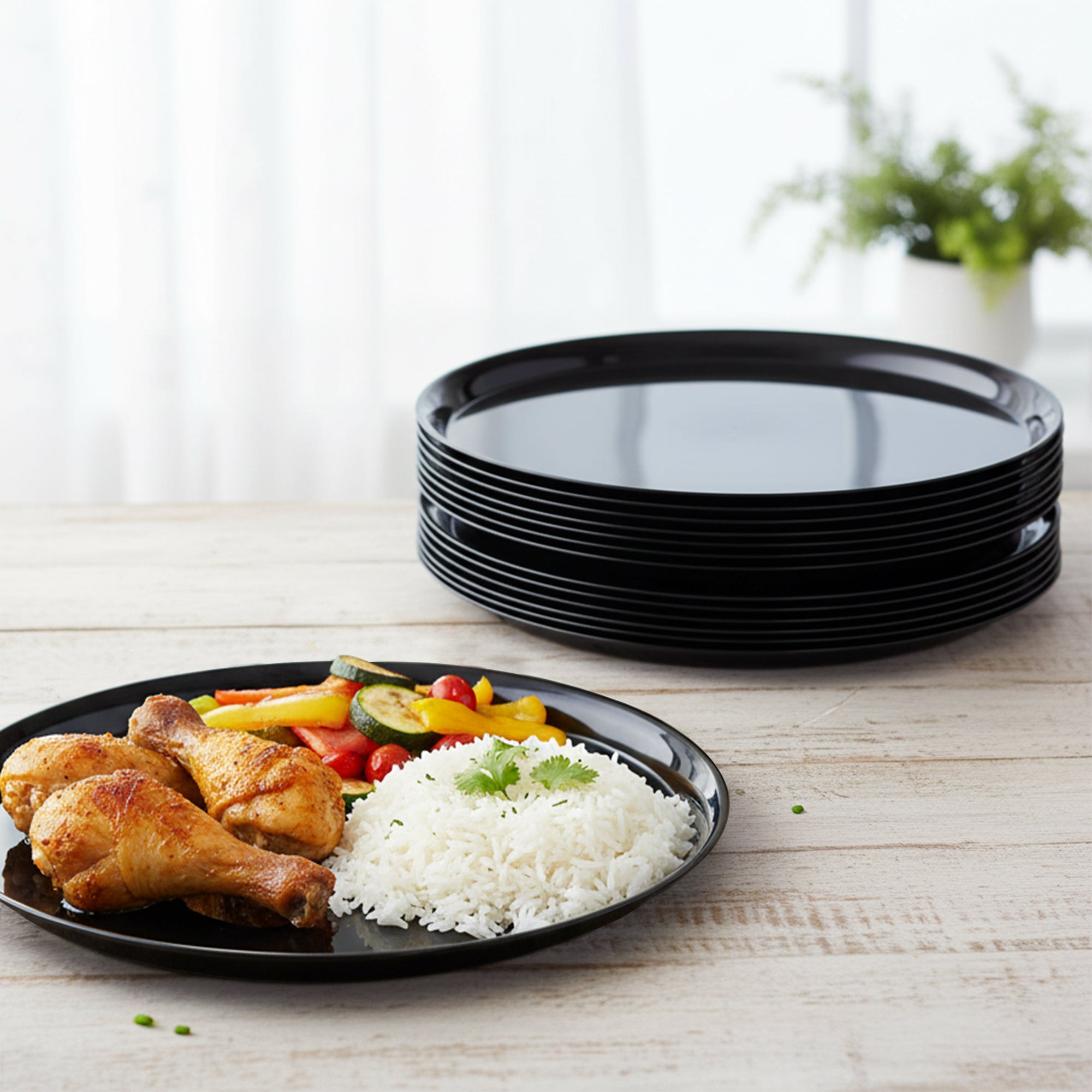 Plastic Trays - 16" Black Round Trays | Smarty Had A Party
