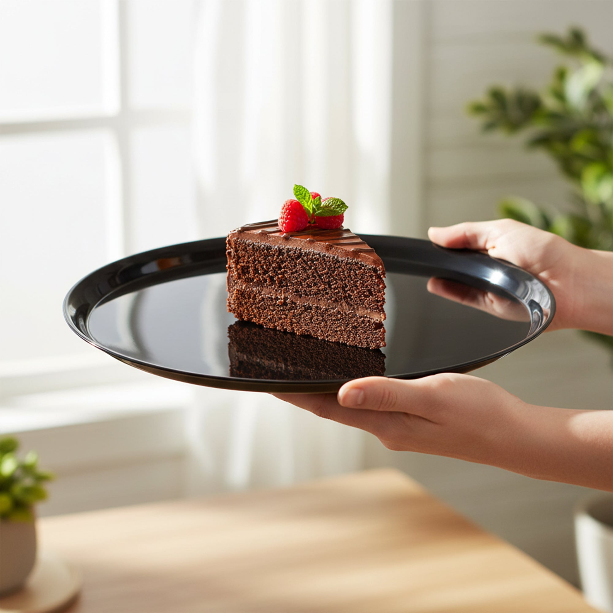 Plastic Trays - 16" Black Round Trays | Smarty Had A Party