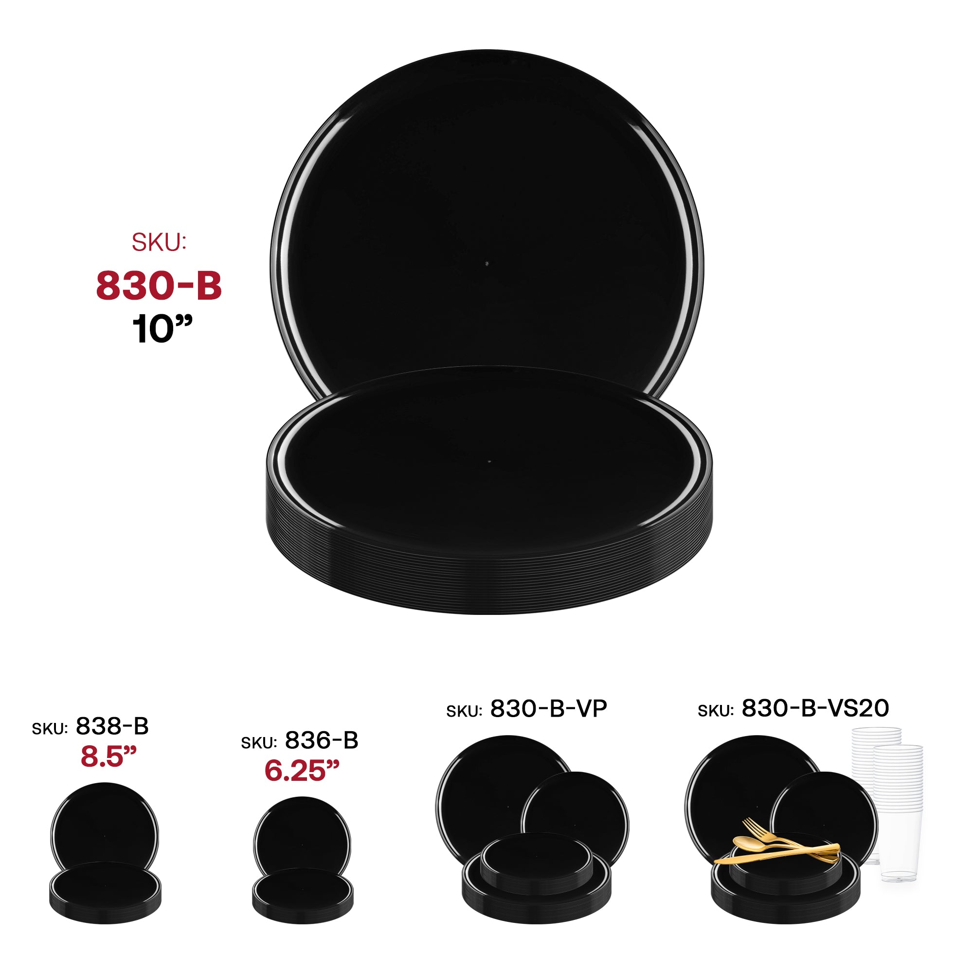 Plastic Plates - Black Flat Round Dinner Plates | Smarty Had A Party