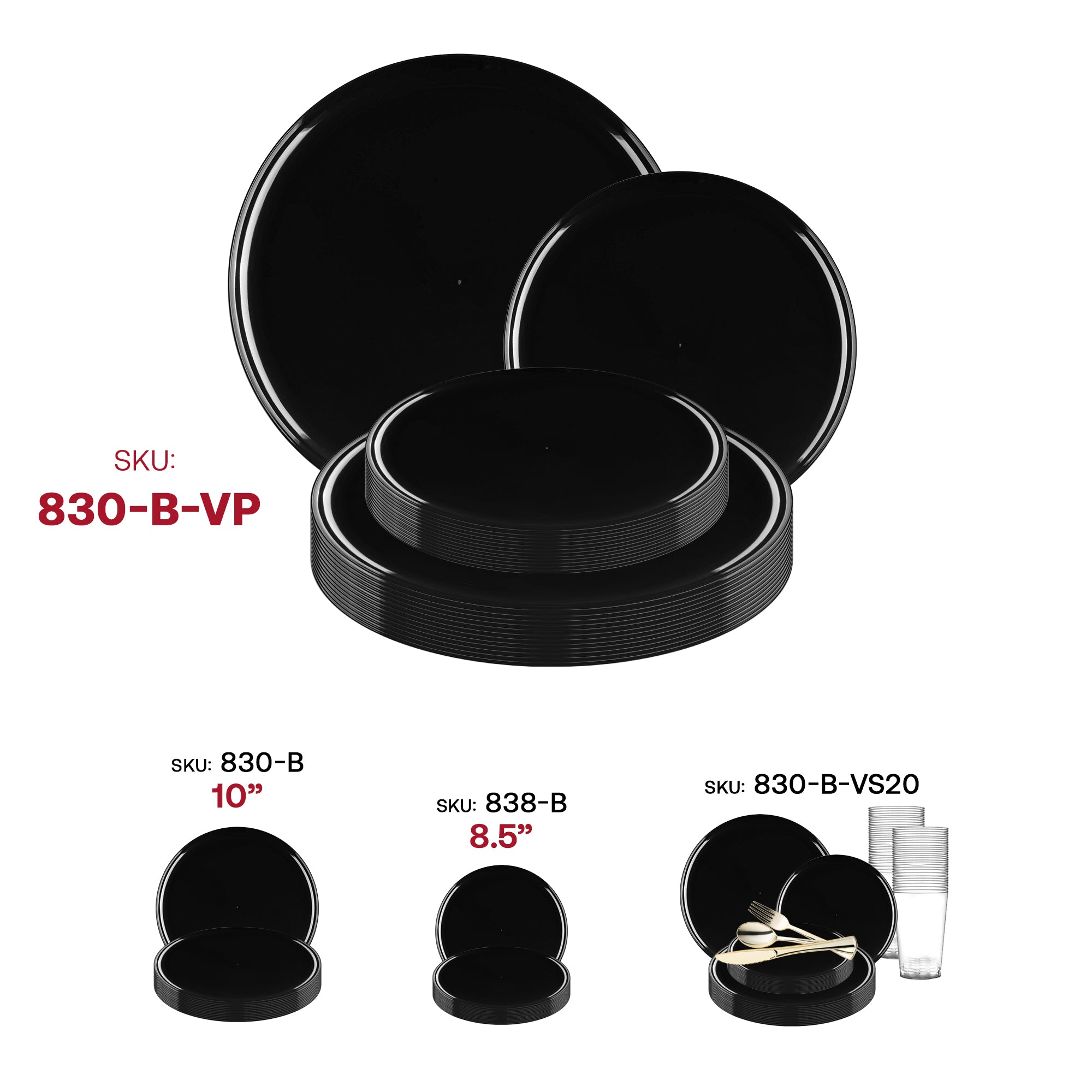 Plastic Plates - Black Flat Round Value Set | Smarty Had A Party