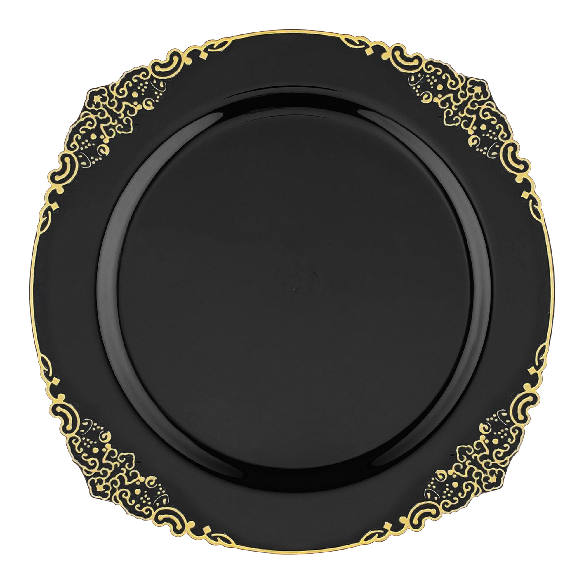 Plastic Plates - Black with Gold Fancy Dinner Plates | Smarty Had A Party