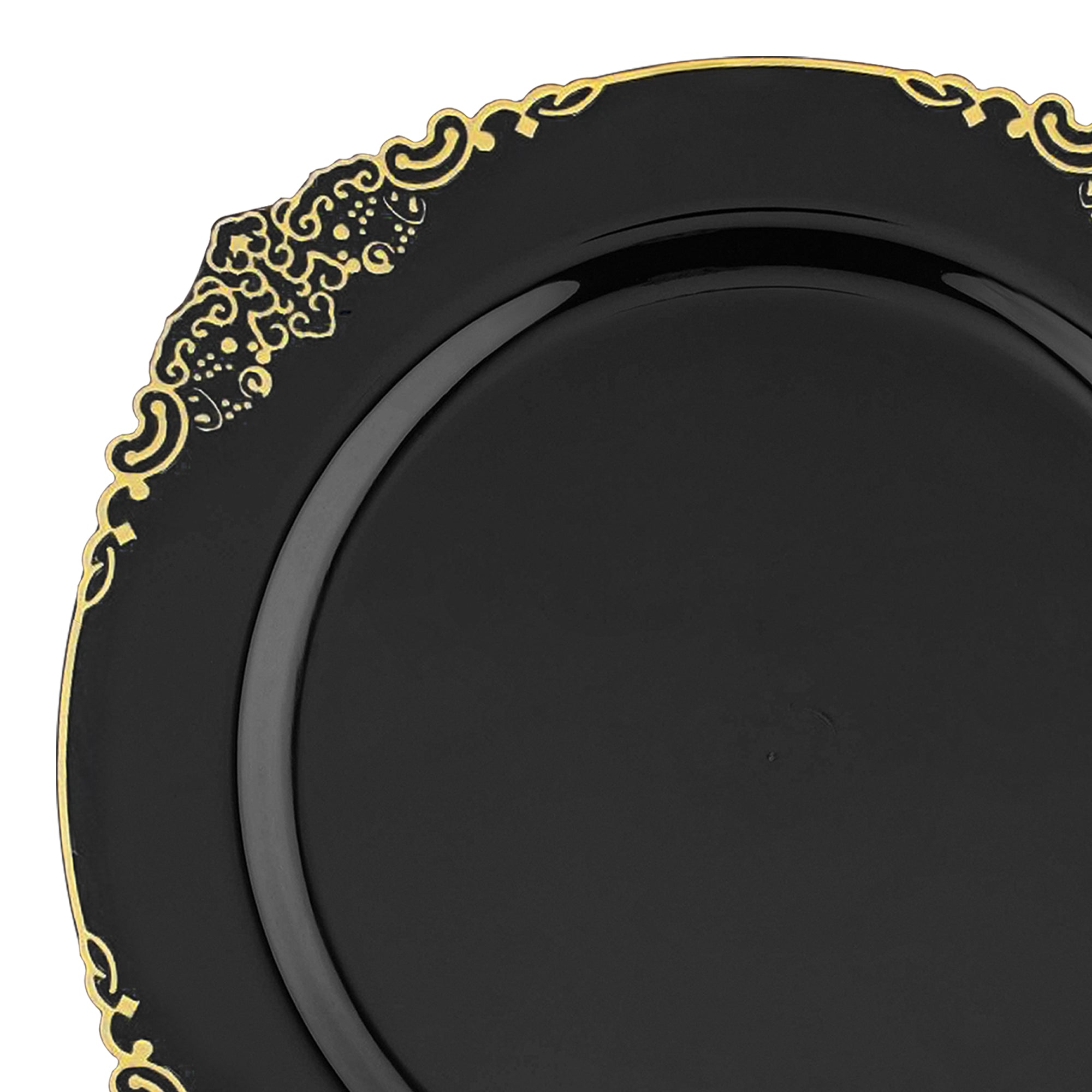 Plastic Plates - Black with Gold Fancy Dinner Plates | Smarty Had A Party