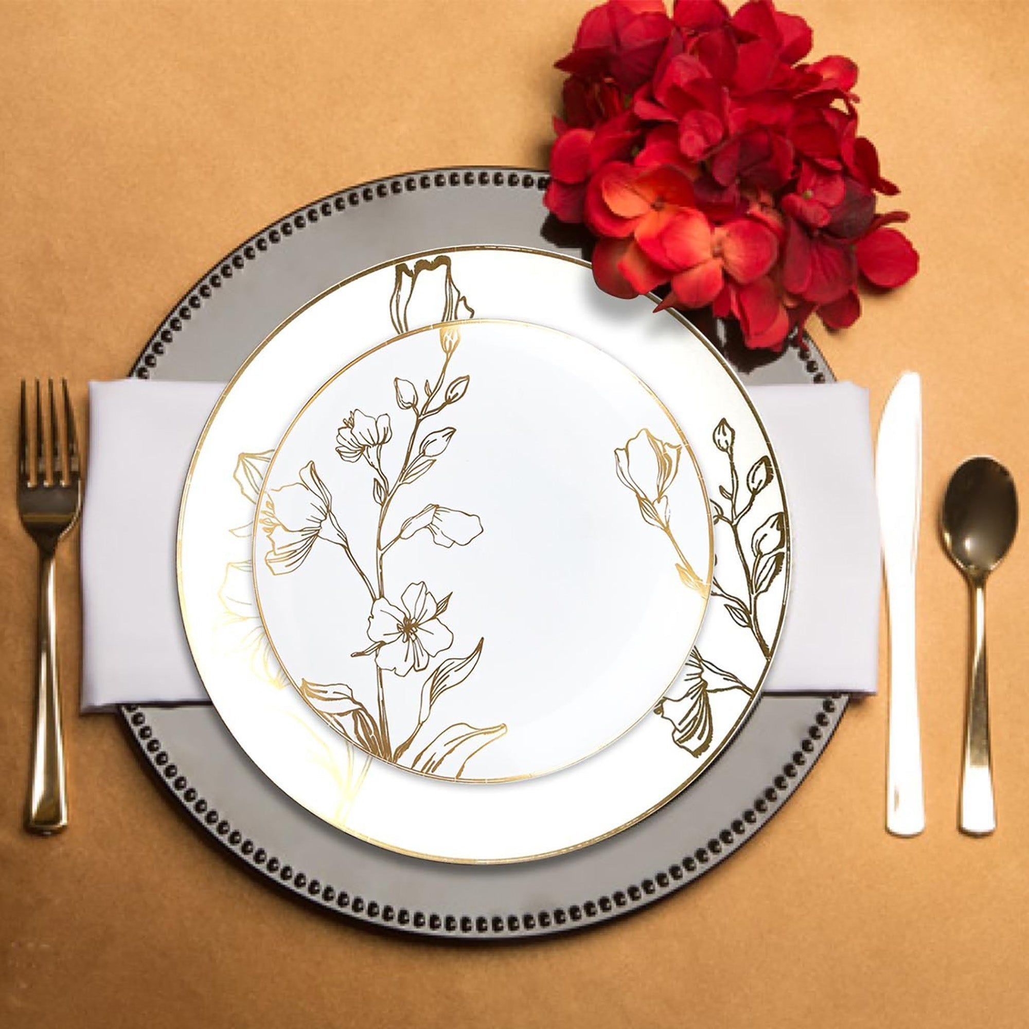 Plasticware - White Gold Floral Wedding Set | Smarty Had A Party