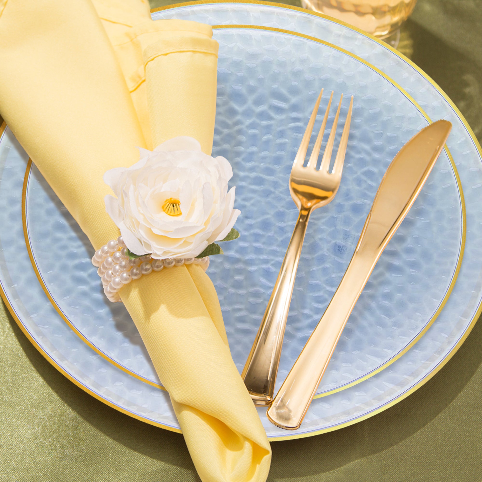 Clear Blue Gold Wedding Set | Hammered Glass Design