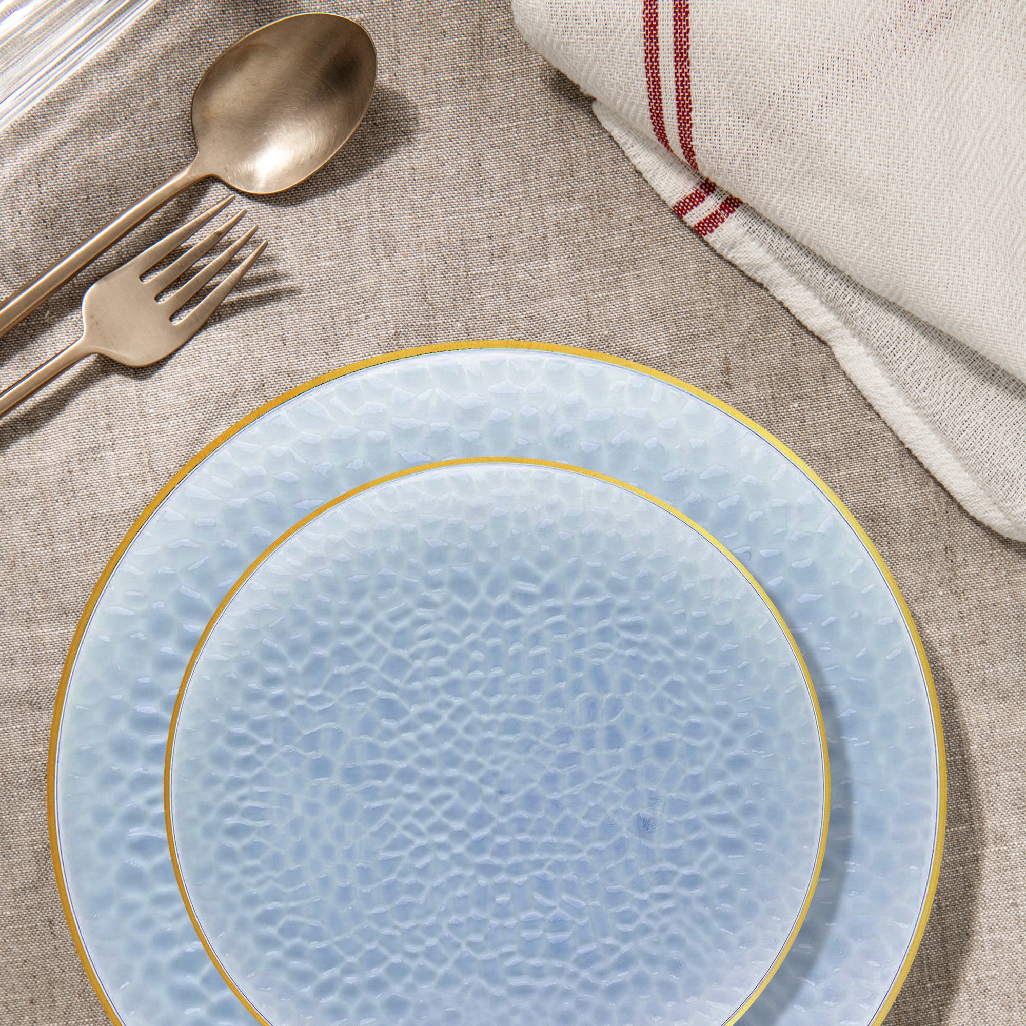 Clear Blue Gold Dinnerware Set | Hammered Glass Look
