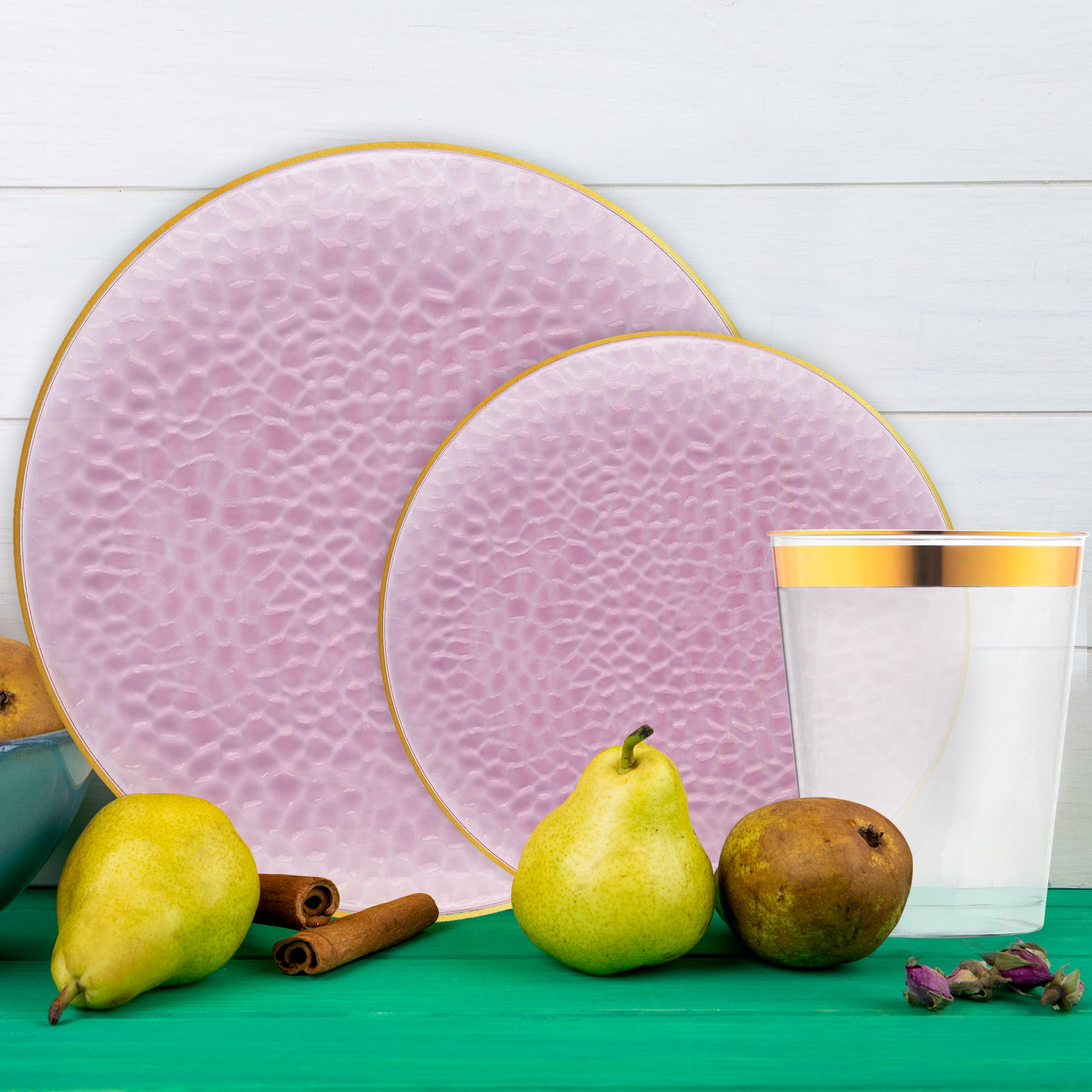 Tableware Set - Clear Pink Gold Hammered Glass Dinnerware | Smarty Had ...