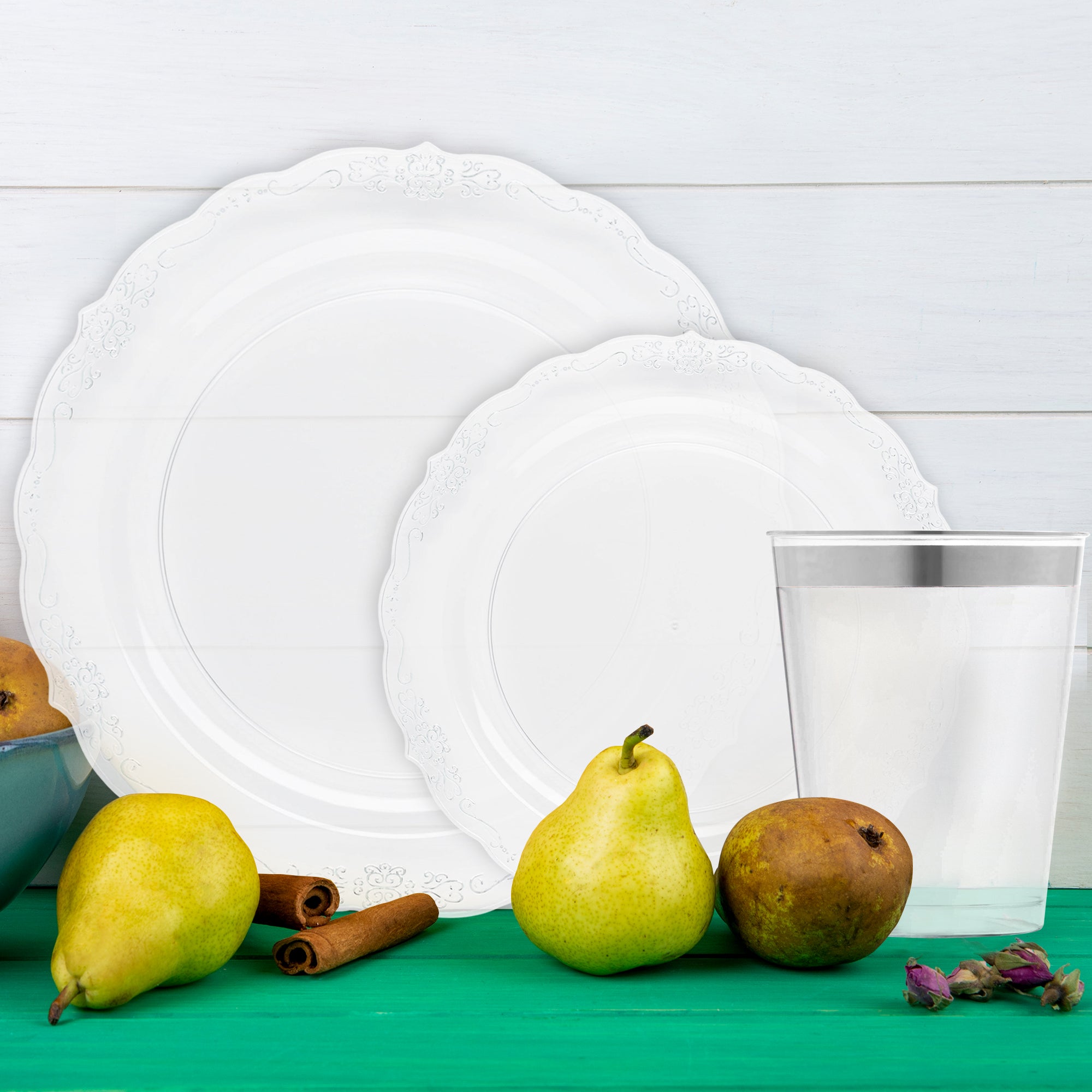 Tableware Set - Clear Silver Vintage Dinnerware | Smarty Had A Party