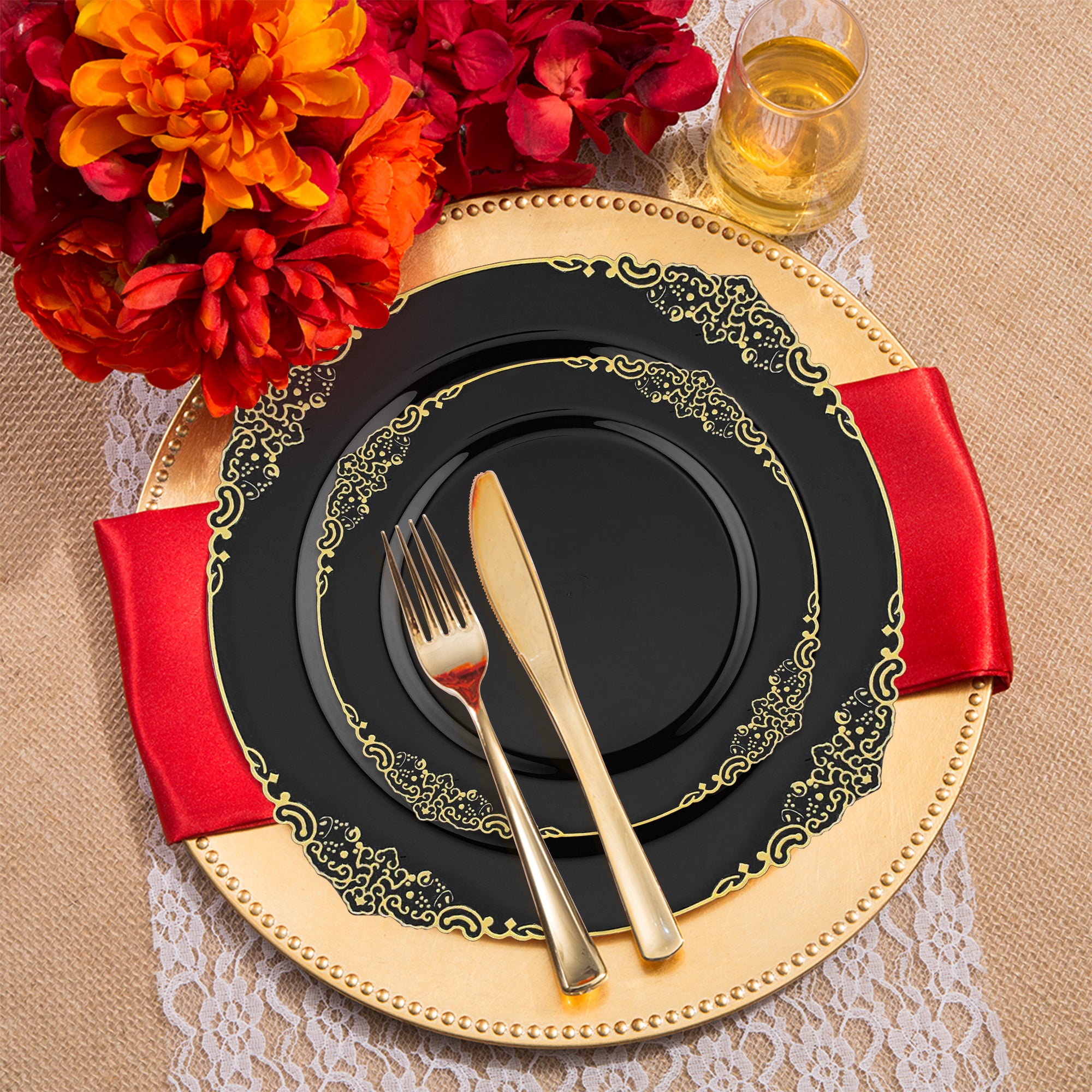 Plastic Plate - Black with Gold Fancy Wedding Set | Smarty Had A Party