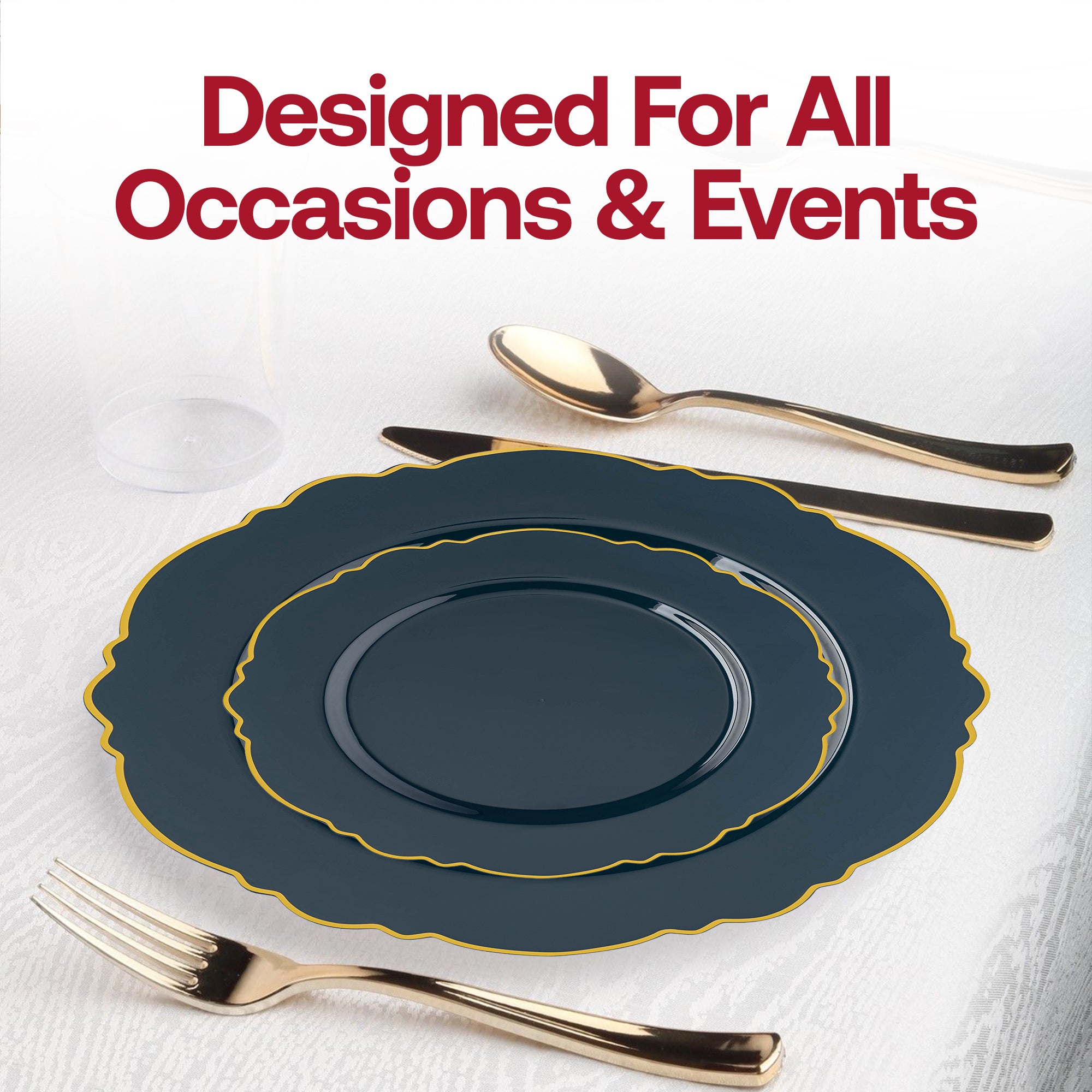 Plastic Plates - Navy Gold Blossom Value Set | Smarty Had A Party