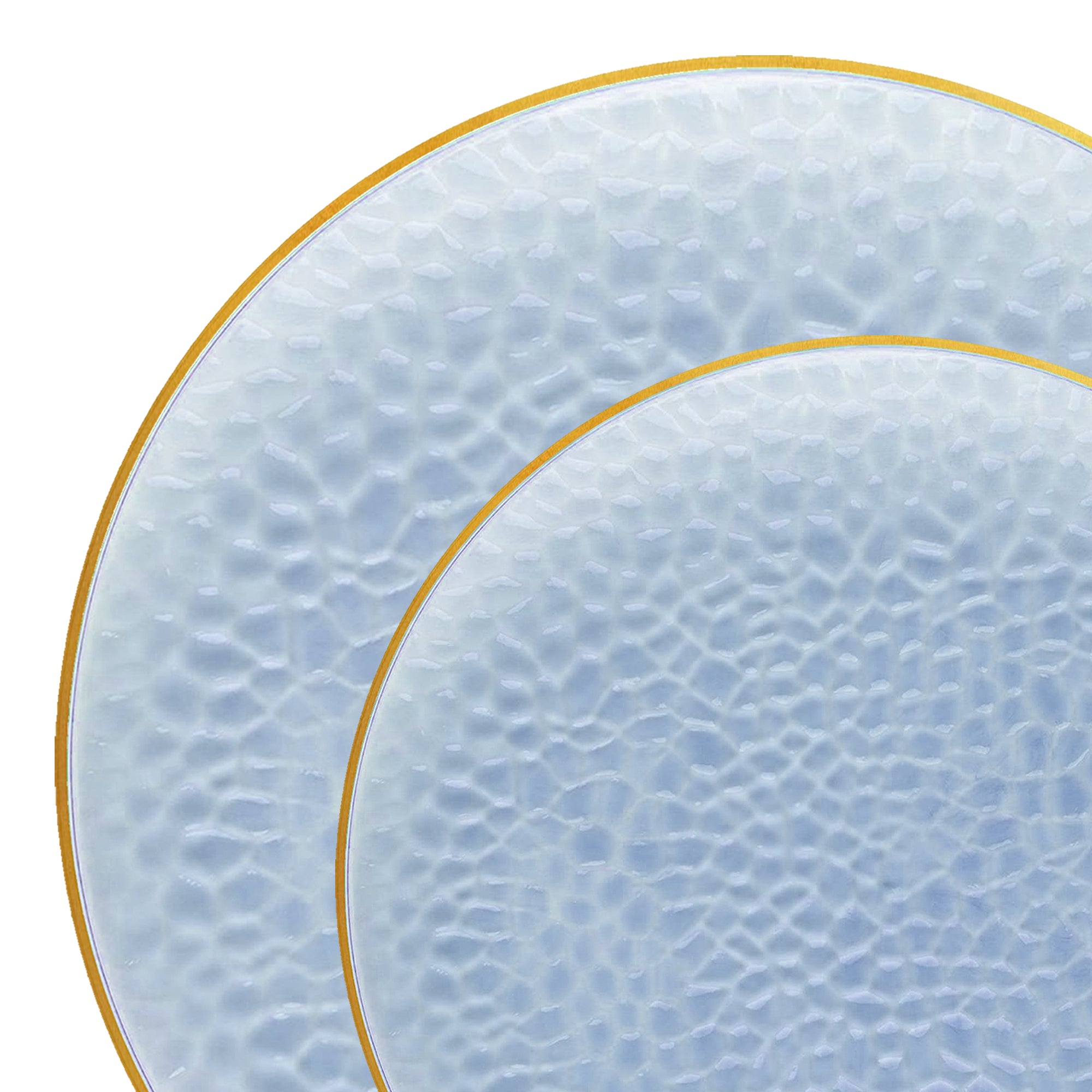 Clear Blue Gold Dinnerware Set | Hammered Glass Look