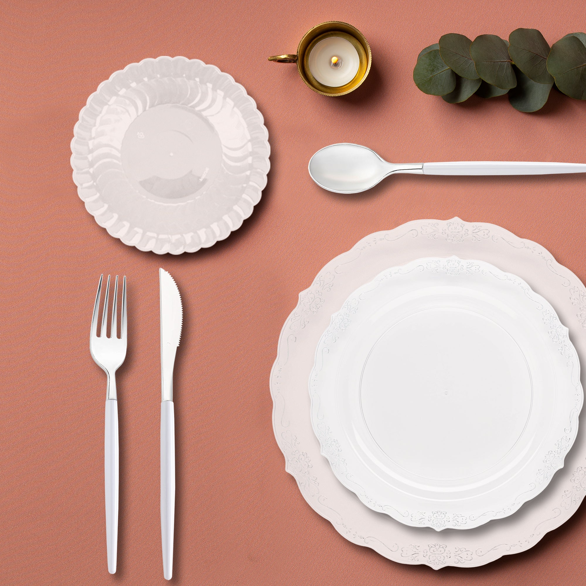 Tableware Set - Clear Silver Vintage Dinnerware | Smarty Had A Party