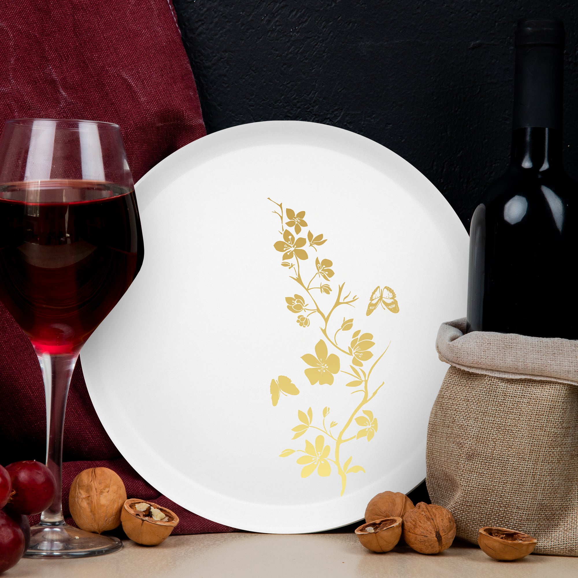 Plastic Plates - White Gold Floral Pastry Plates | Smarty Had A Party