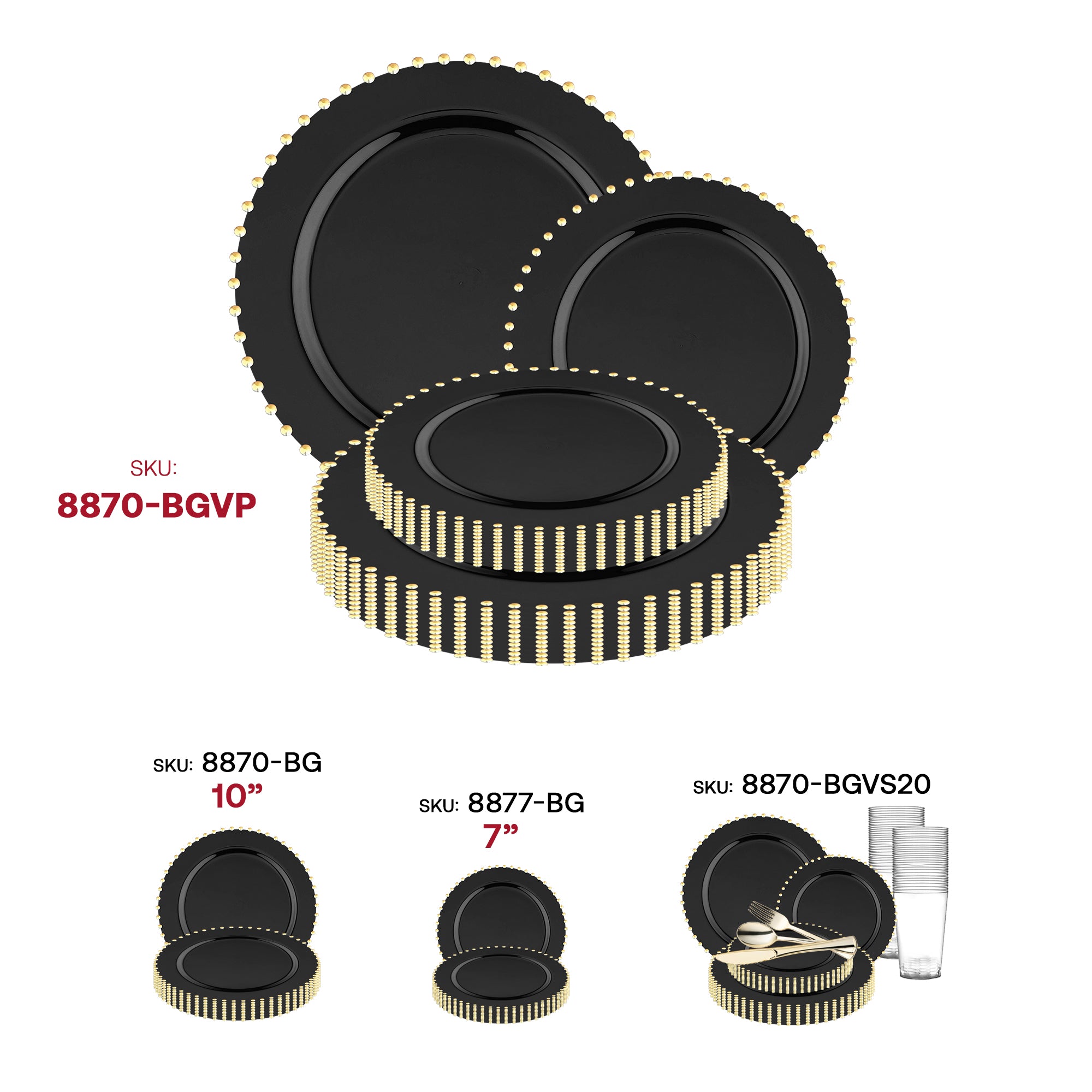 Black Gold Pearl Plastic Dinnerware Set | Value Pack