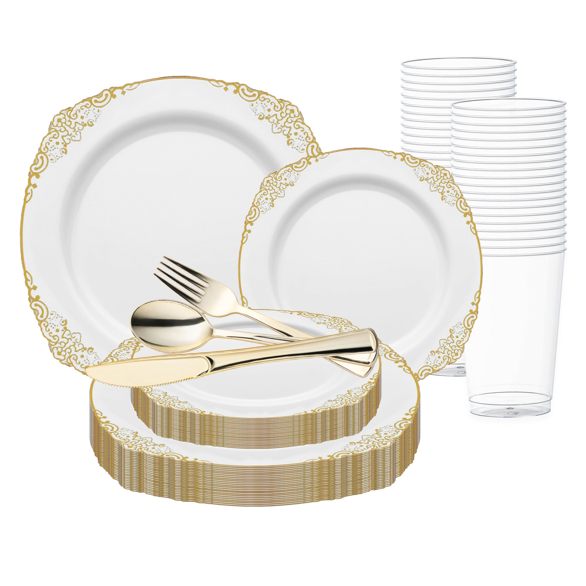 Plastic Plate - White with Gold Fancy Wedding Set | Smarty Had A Party