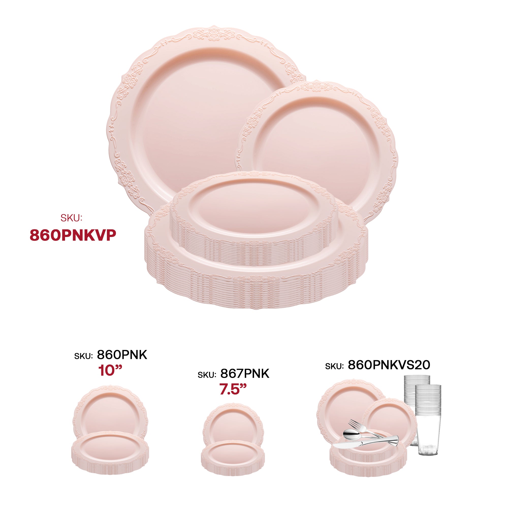 Plastic Plate - Pink Vintage Dinnerware Set | Smarty Had A Party