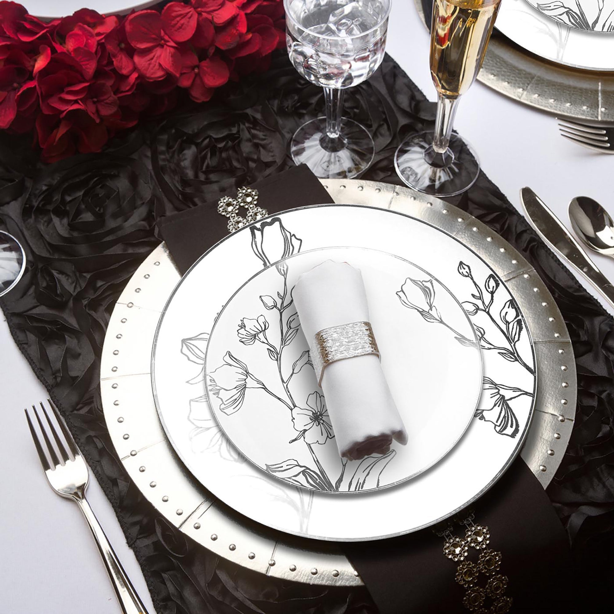 Plasticware - White Silver Floral Wedding Set | Smarty Had A Party