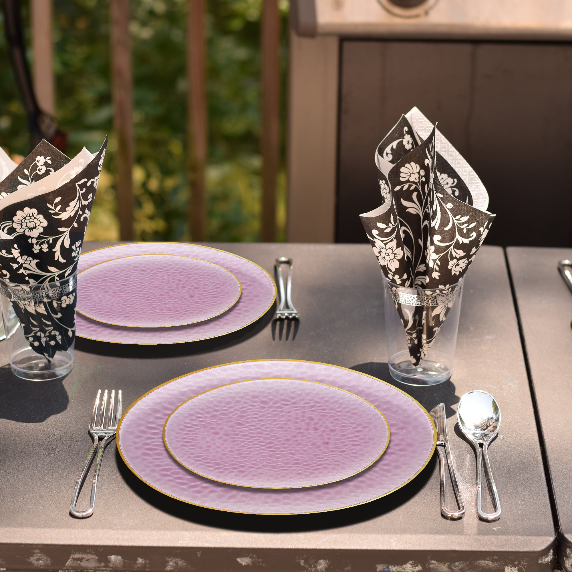 Clear Pink Gold Dinnerware Set | Elegant Hammered Look