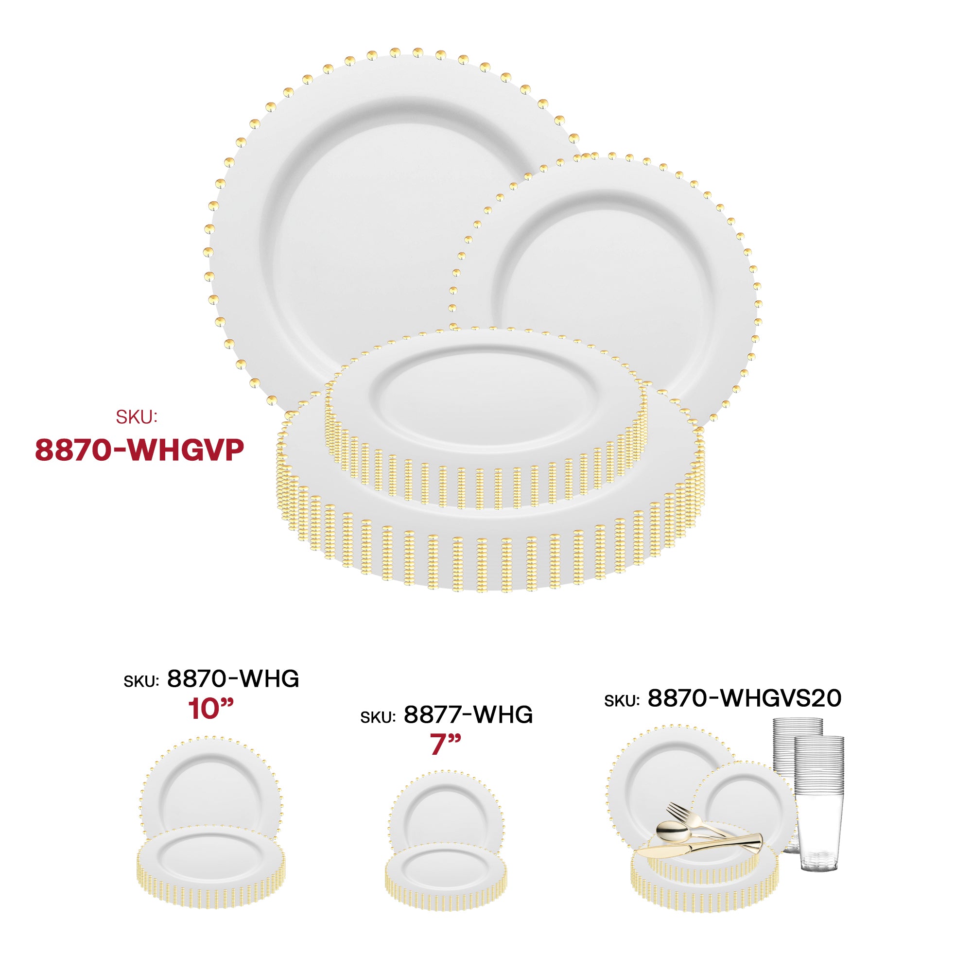 White Gold Pearl Dinnerware Set | Elegant Disposable Set