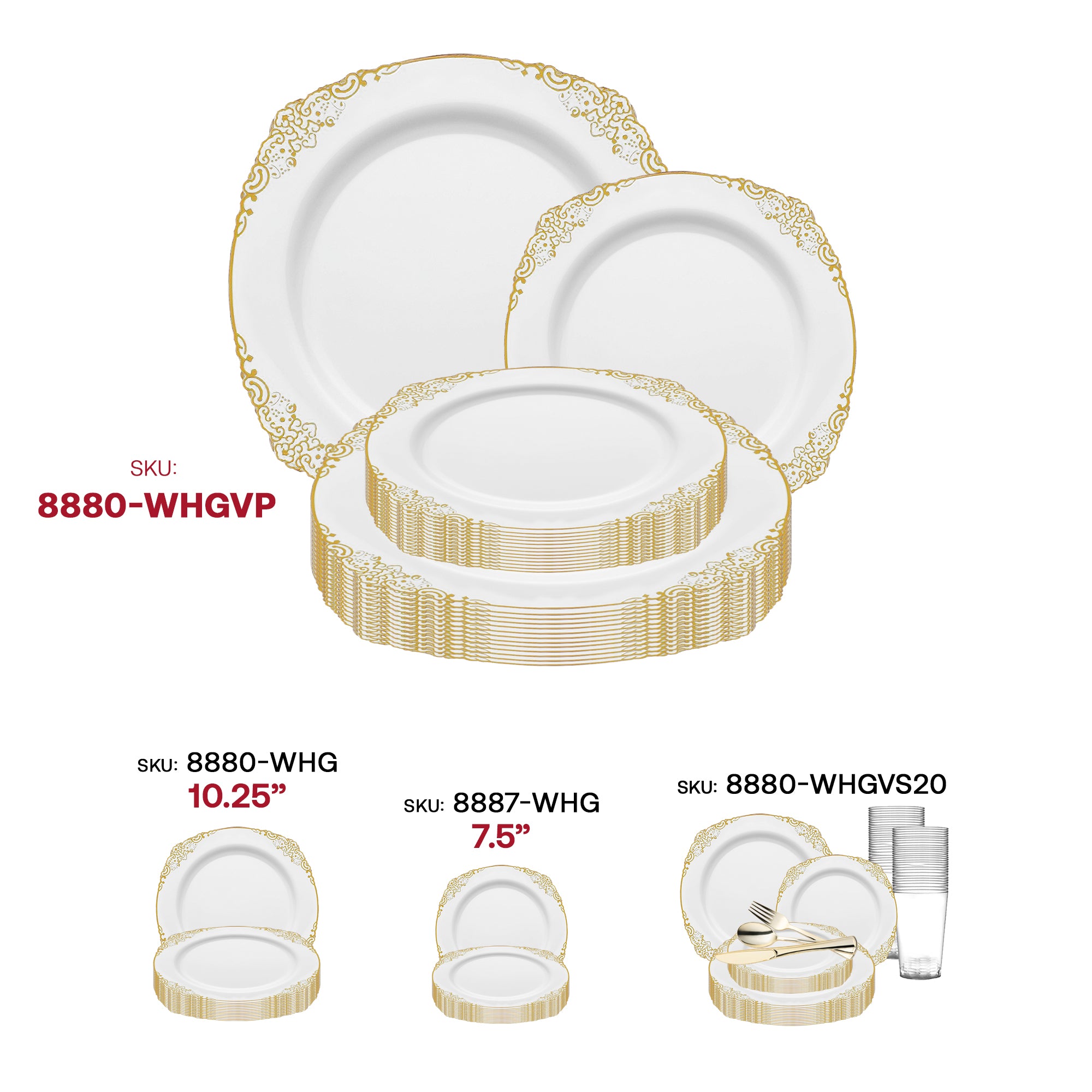 White Gold Dinnerware Set | Fancy Disposable Plates