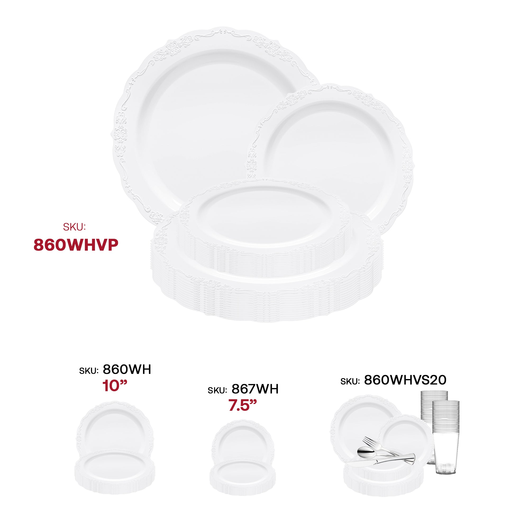 Plastic Plates - White Vintage Dinnerware Set | Smarty Had A Party