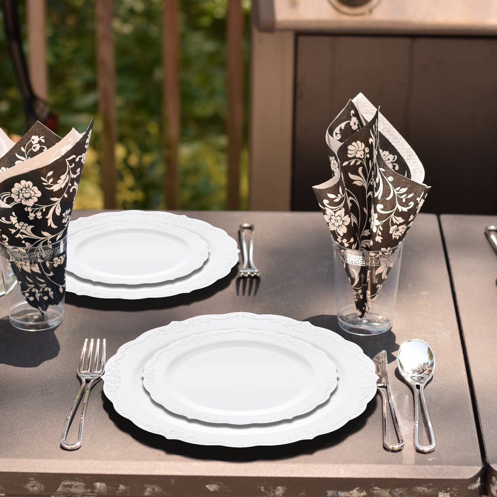 Plastic Plates - White Vintage Dinnerware Set | Smarty Had A Party
