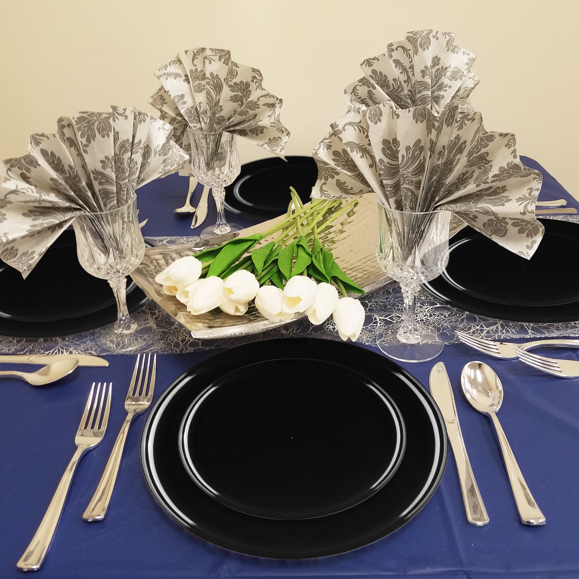 Plastic Plates - Black Flat Round Value Set | Smarty Had A Party