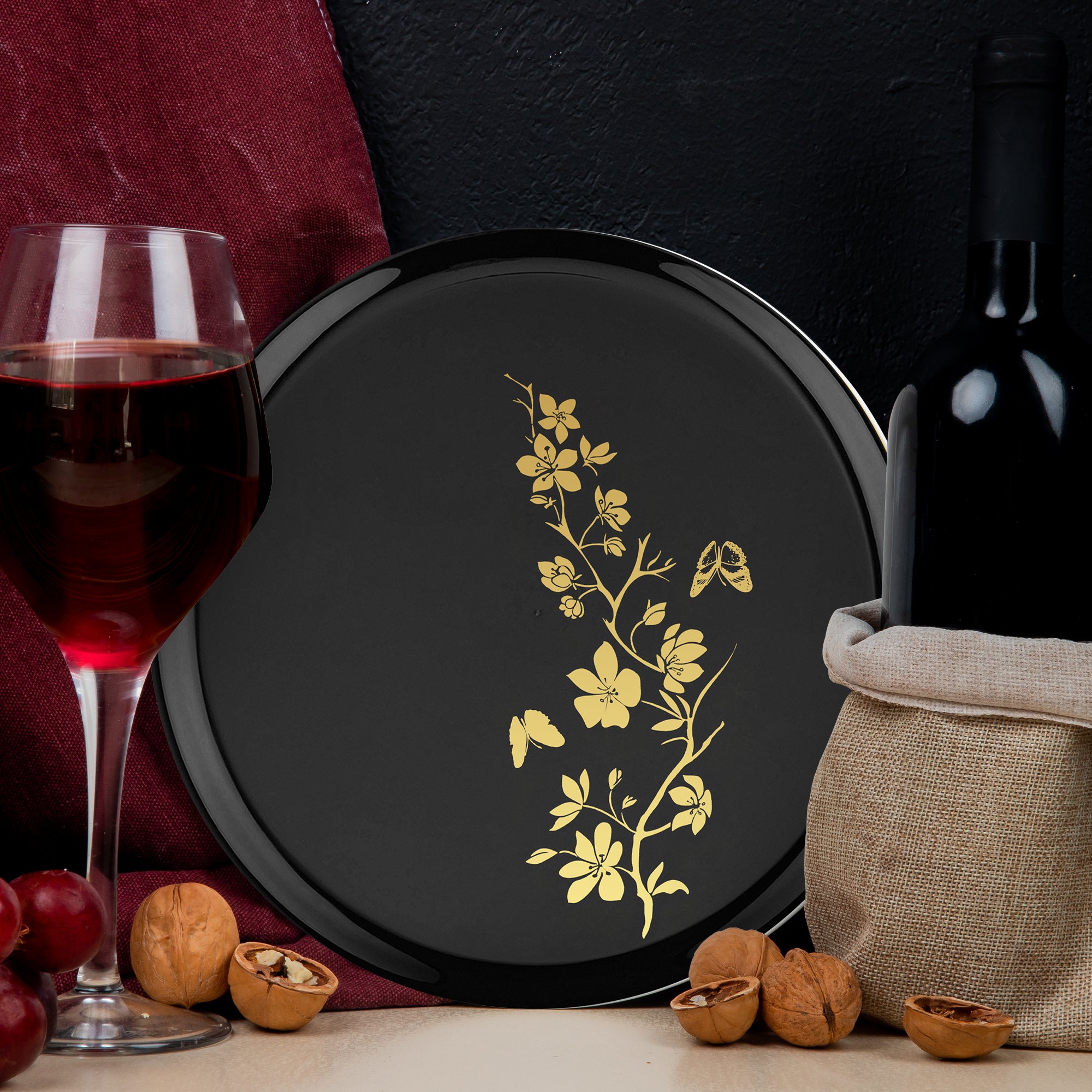 Plastic Plates - Black Gold Floral Pastry Plates | Smarty Had A Party