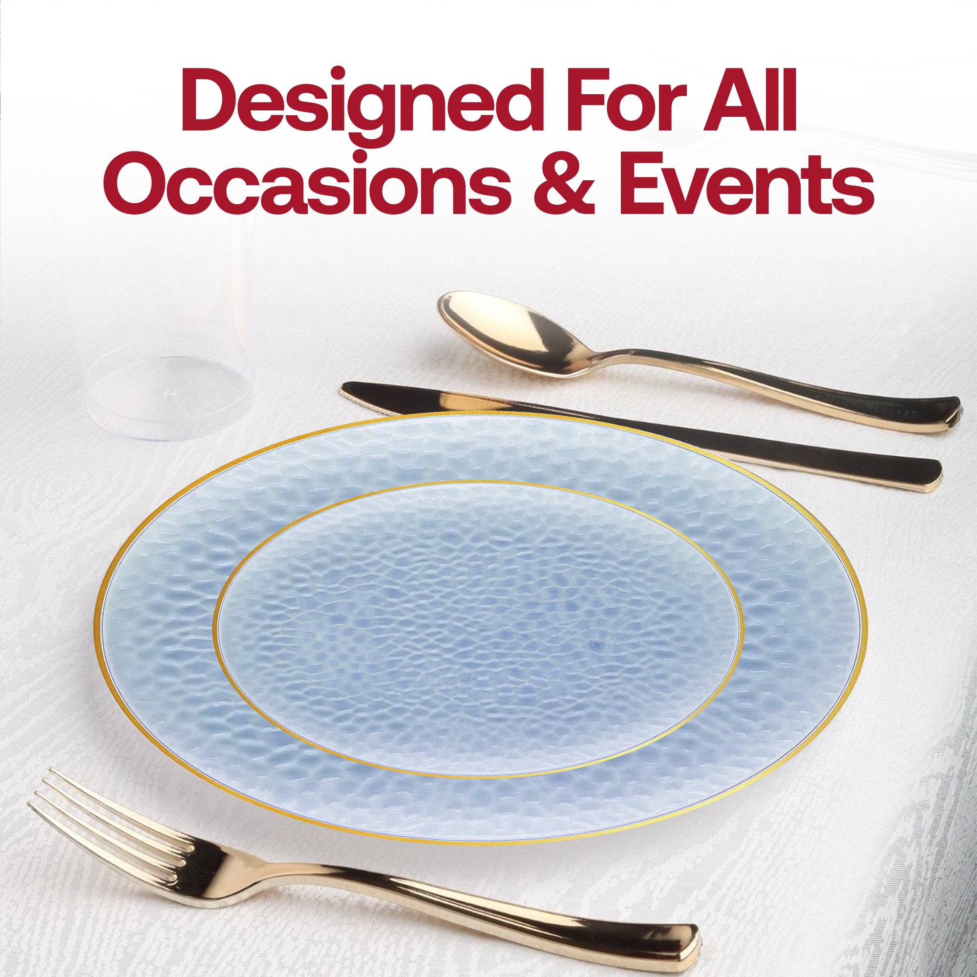 Clear Blue Gold Dinnerware Set | Hammered Glass Look