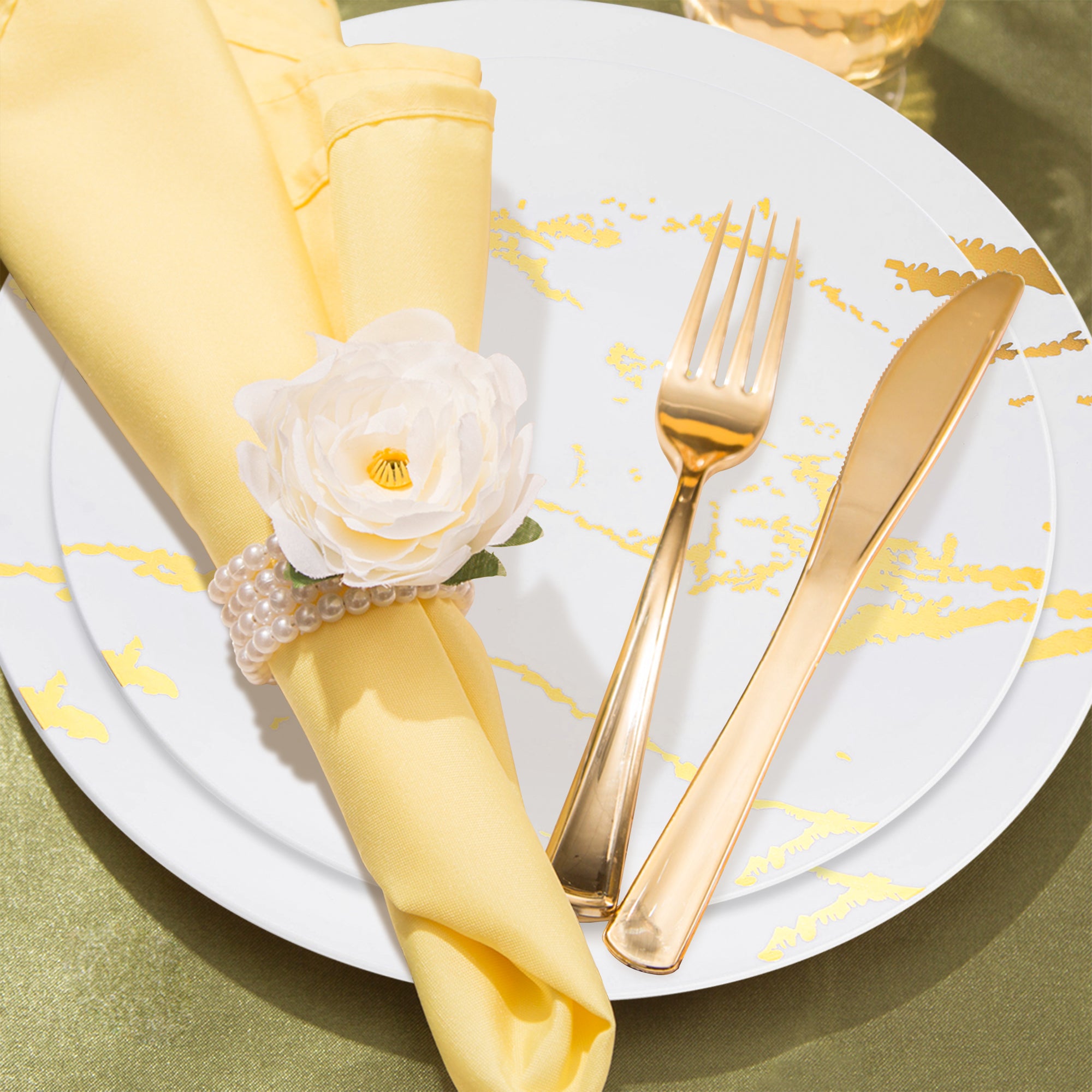 Plasticware - White Marble Stroke Wedding Set | Smarty Had A Party