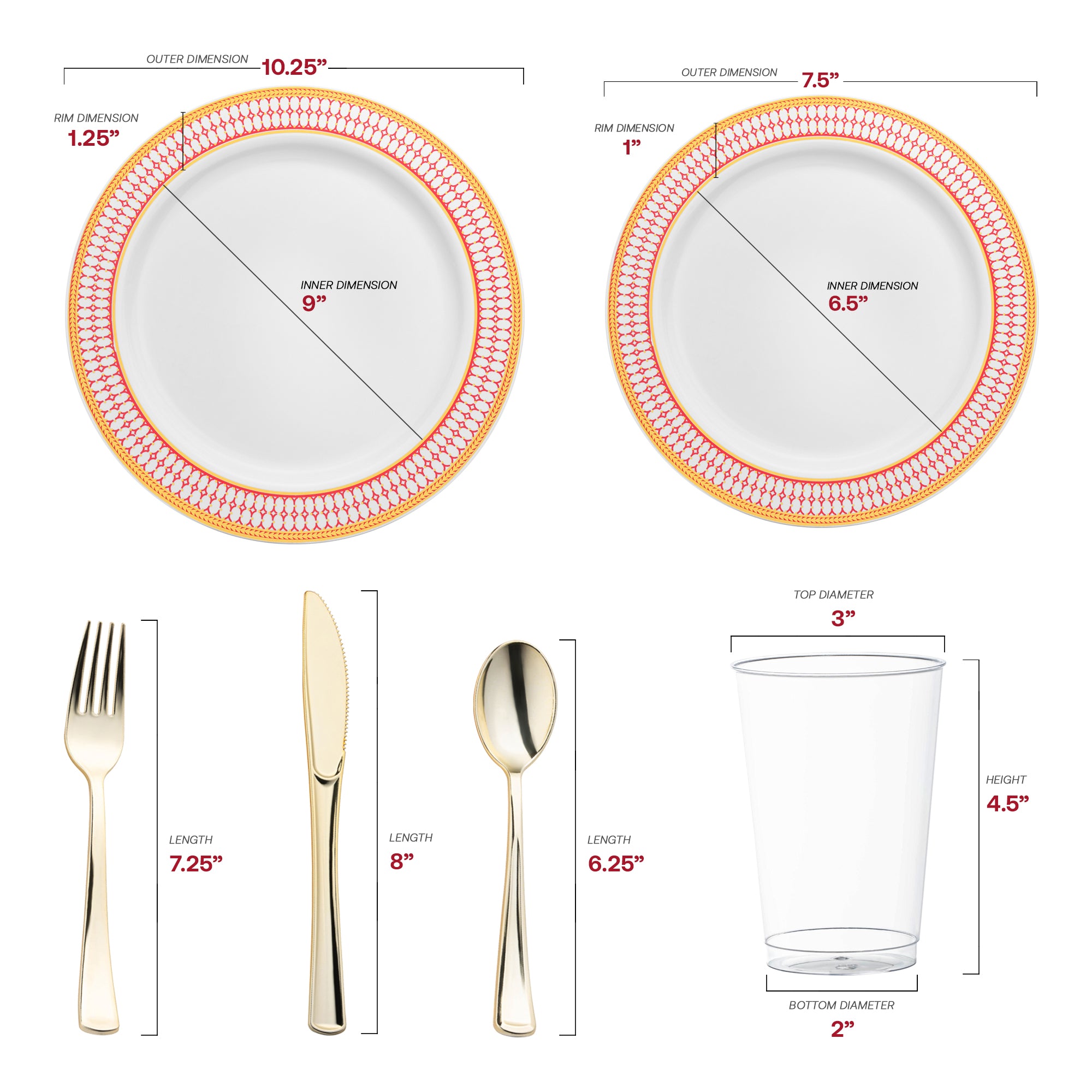 Plastic Plates - Red Gold Chord Wedding Set | Smarty Had A Party