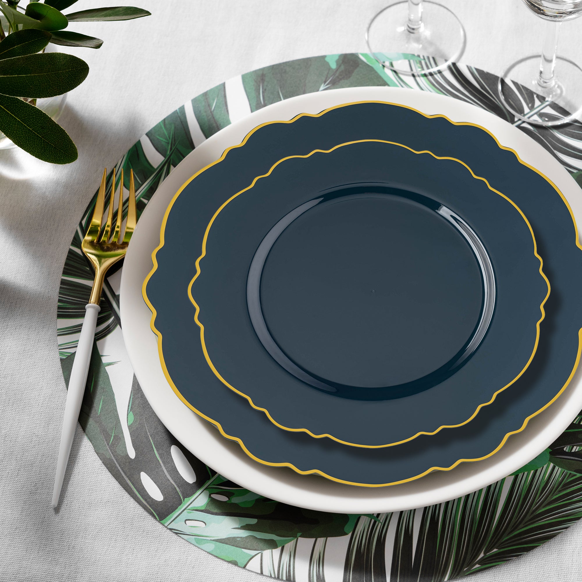 Plastic Plates - Navy Gold Blossom Value Set | Smarty Had A Party