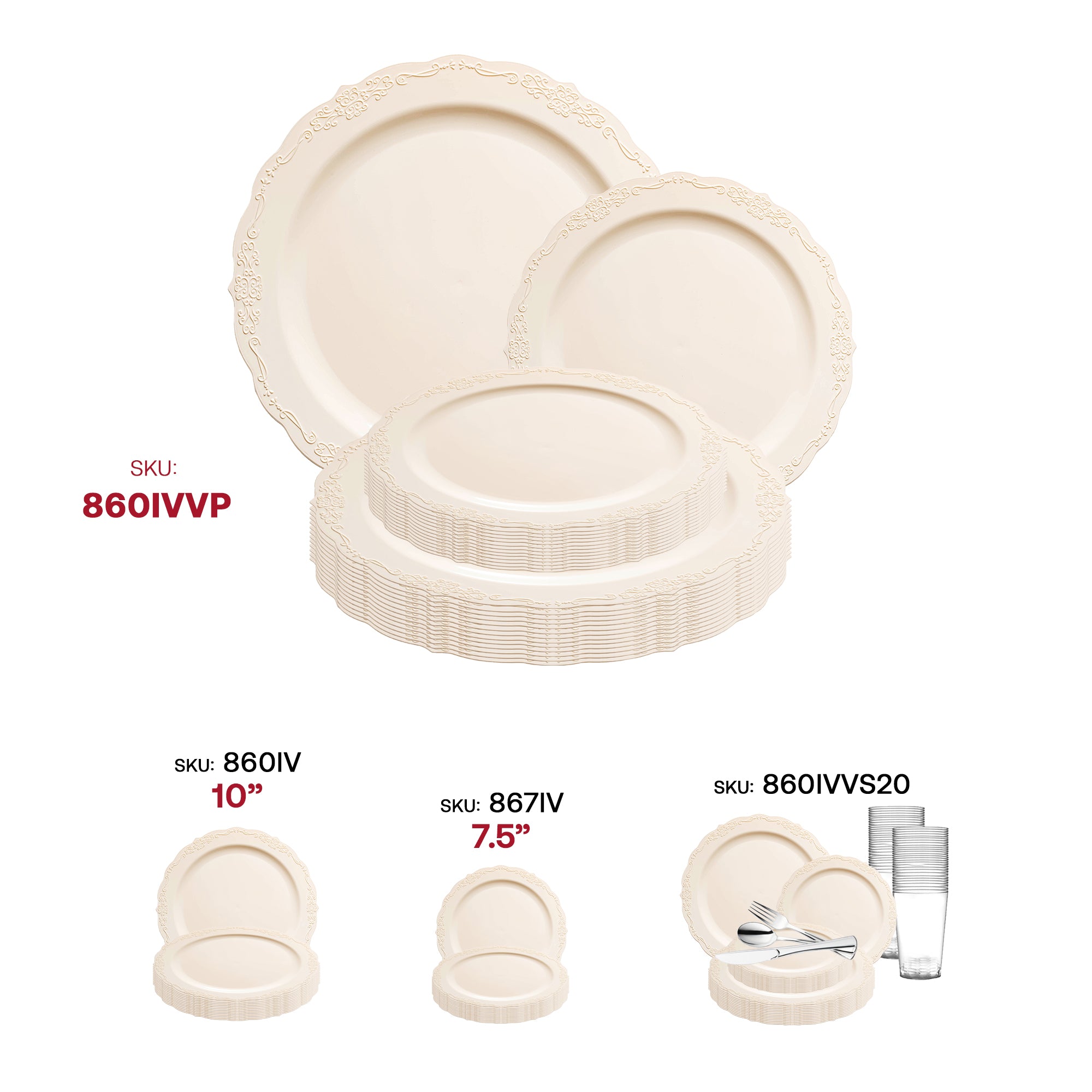 Plastic Plate - Ivory Vintage Dinnerware Set | Smarty Had A Party
