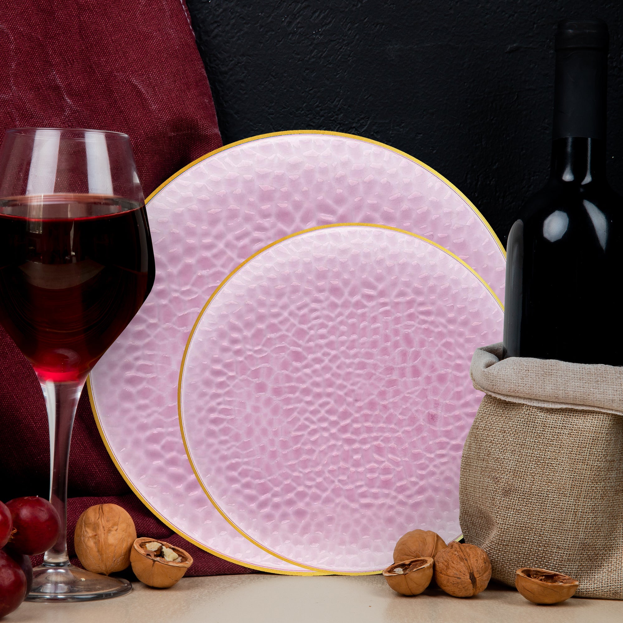 Clear Pink Gold Dinnerware Set | Elegant Hammered Look