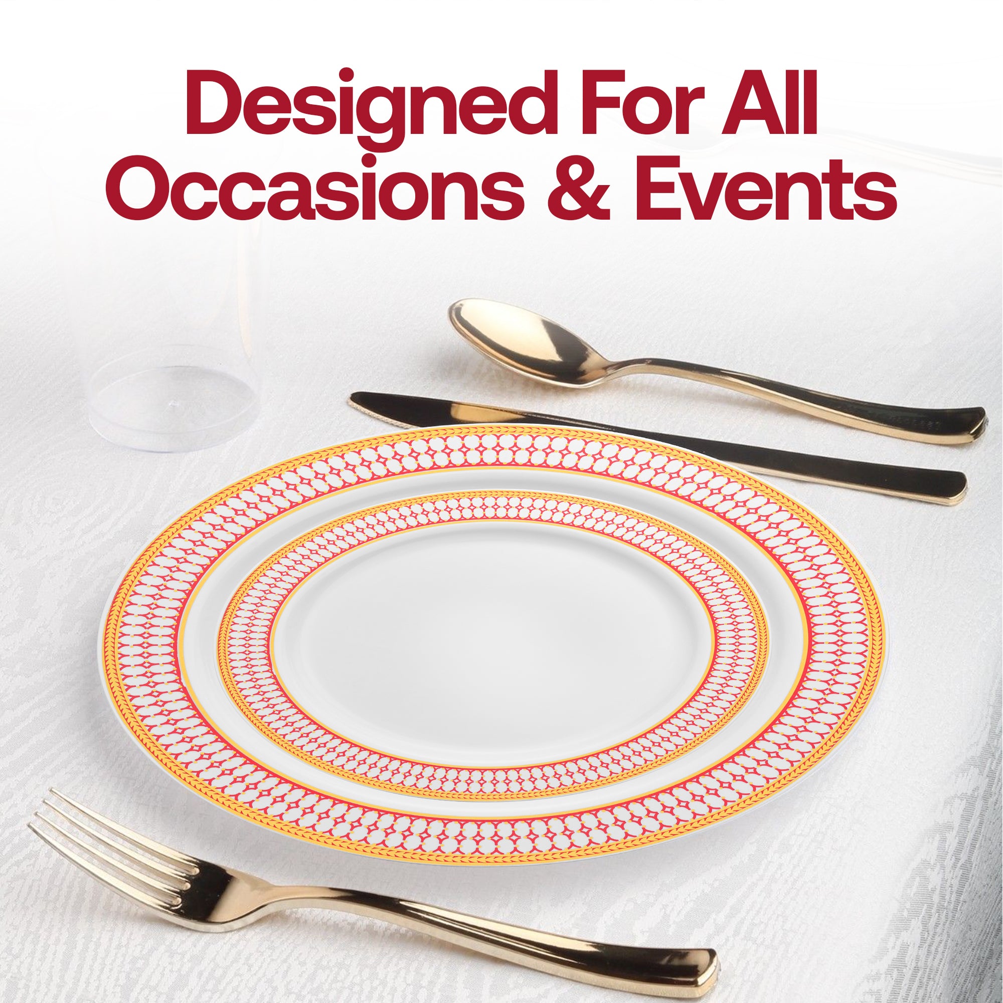 Plastic Plates - Red Gold Chord Wedding Set | Smarty Had A Party