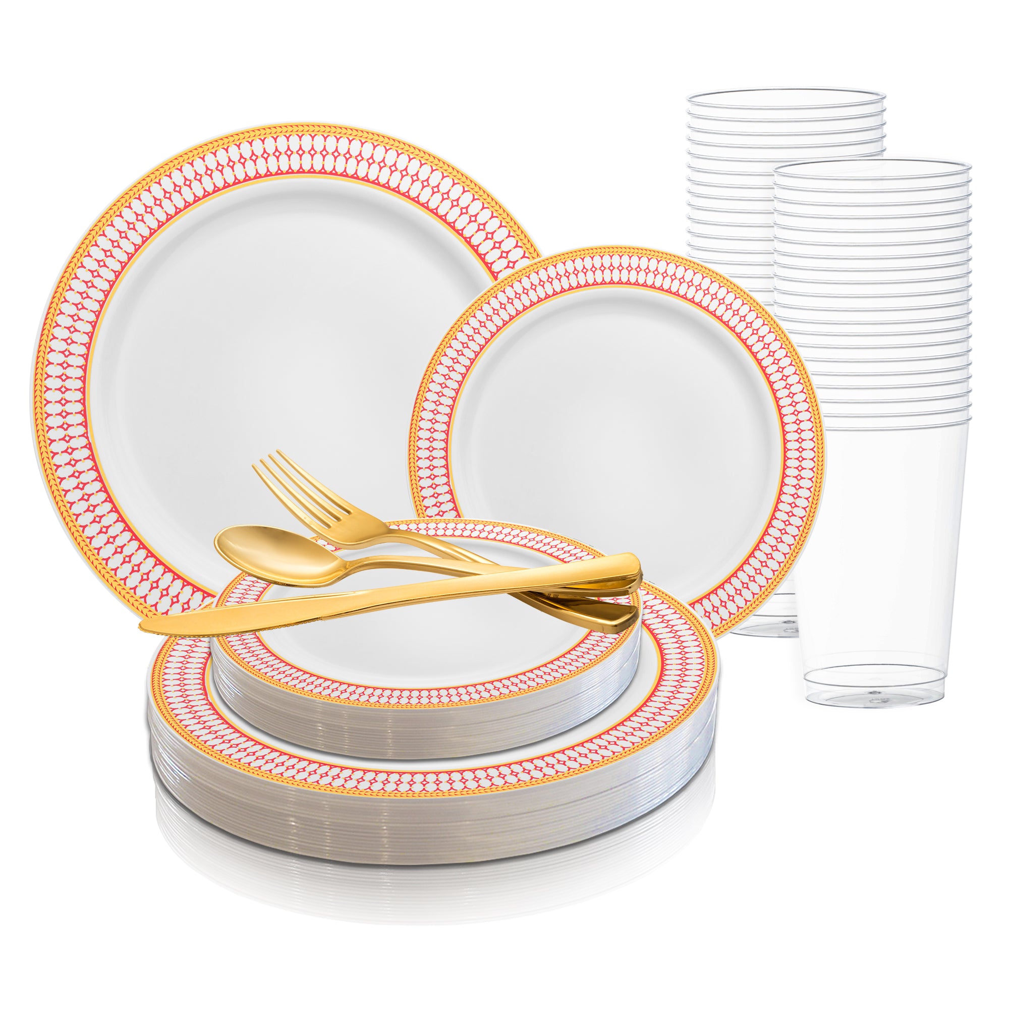 Plastic Plates - Red Gold Chord Wedding Set | Smarty Had A Party