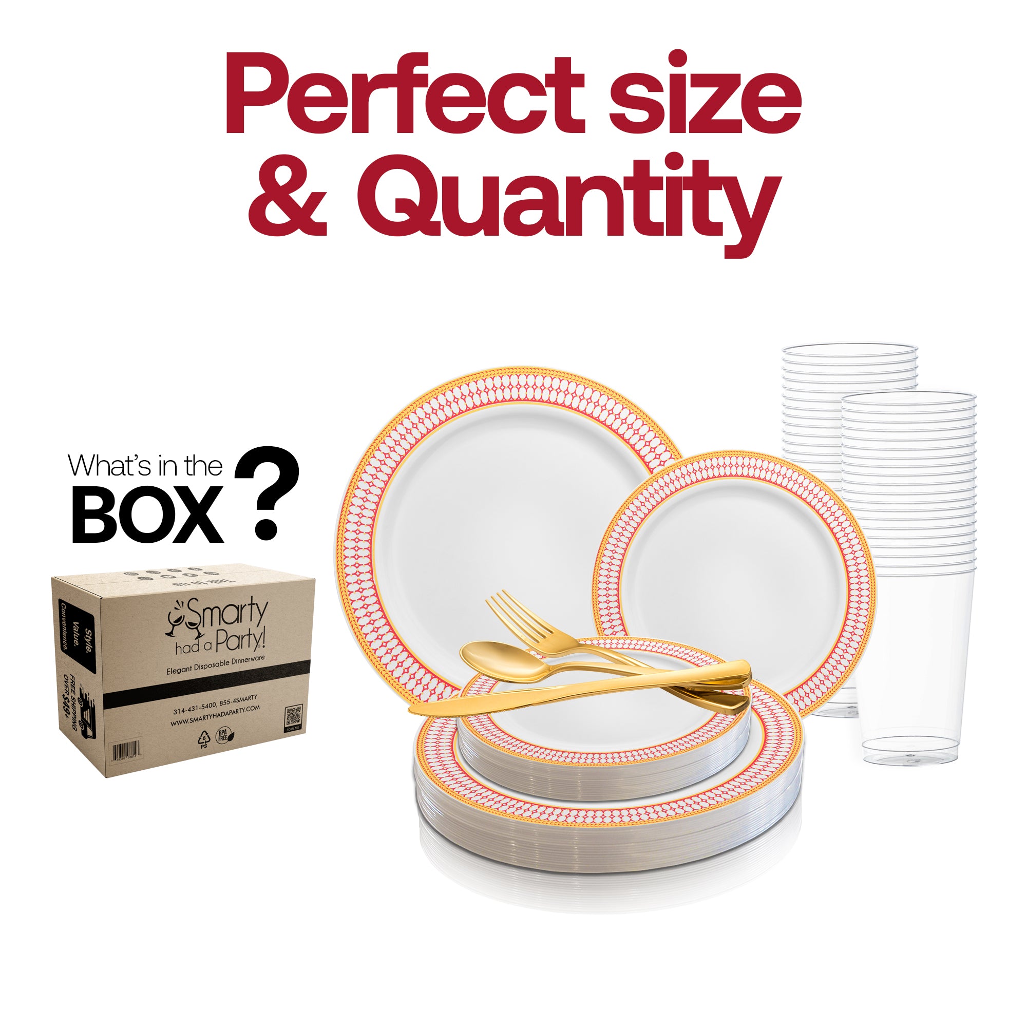 Plastic Plates - Red Gold Chord Wedding Set | Smarty Had A Party