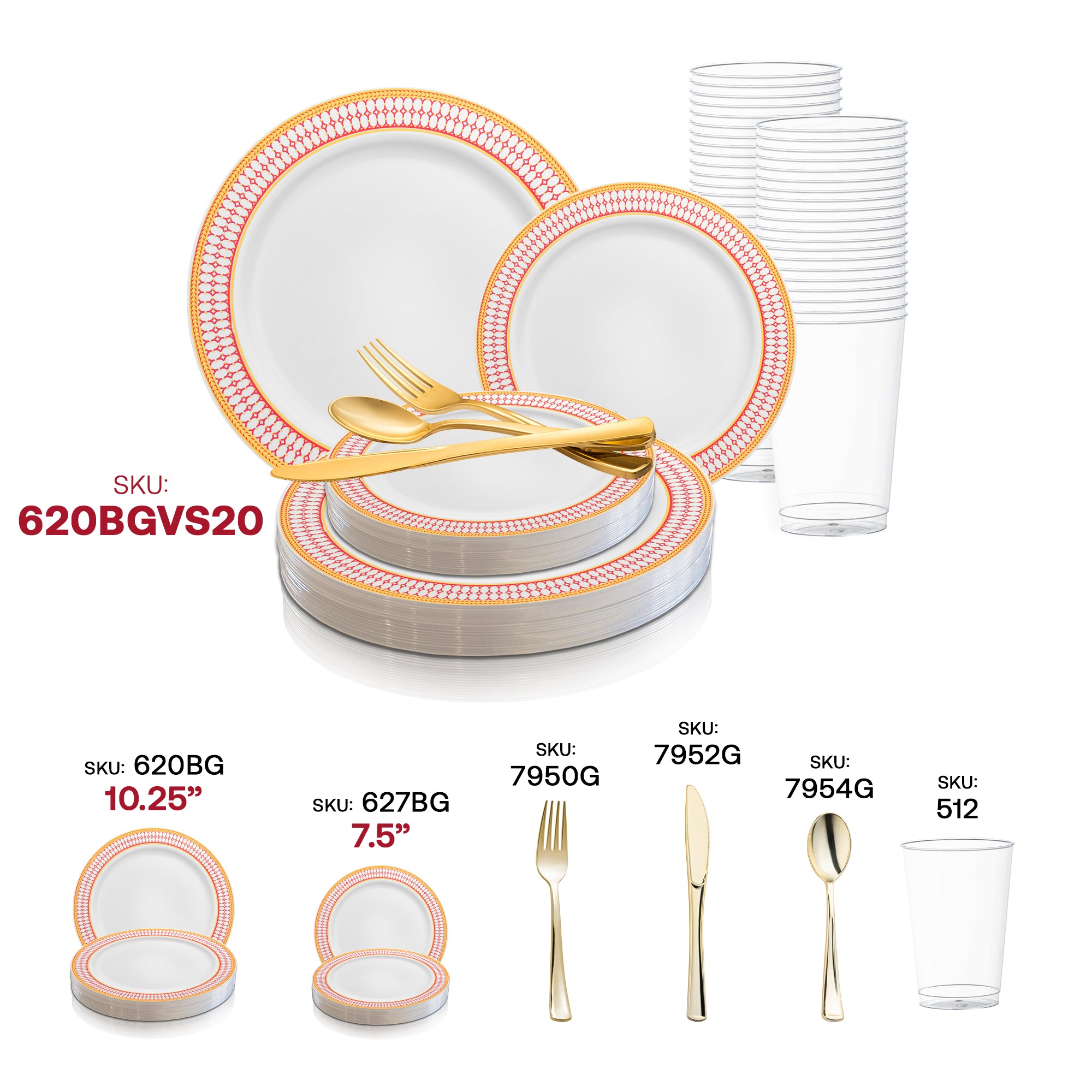 Plastic Plates - Red Gold Chord Wedding Set | Smarty Had A Party
