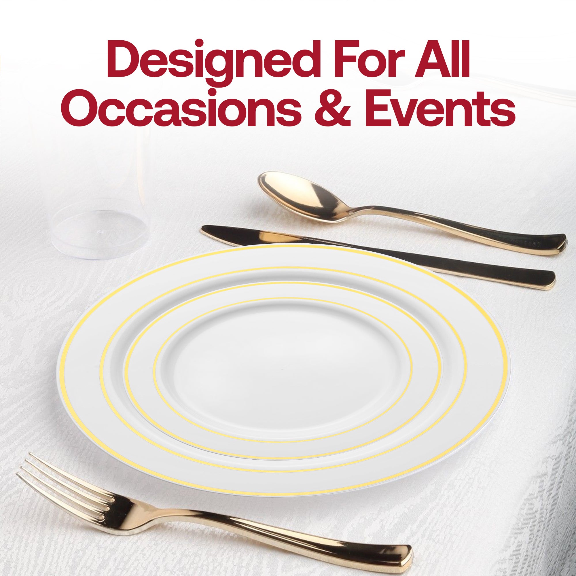 Plastic Plates - White Gold Rim Buffet Plates | Smarty Had A Party