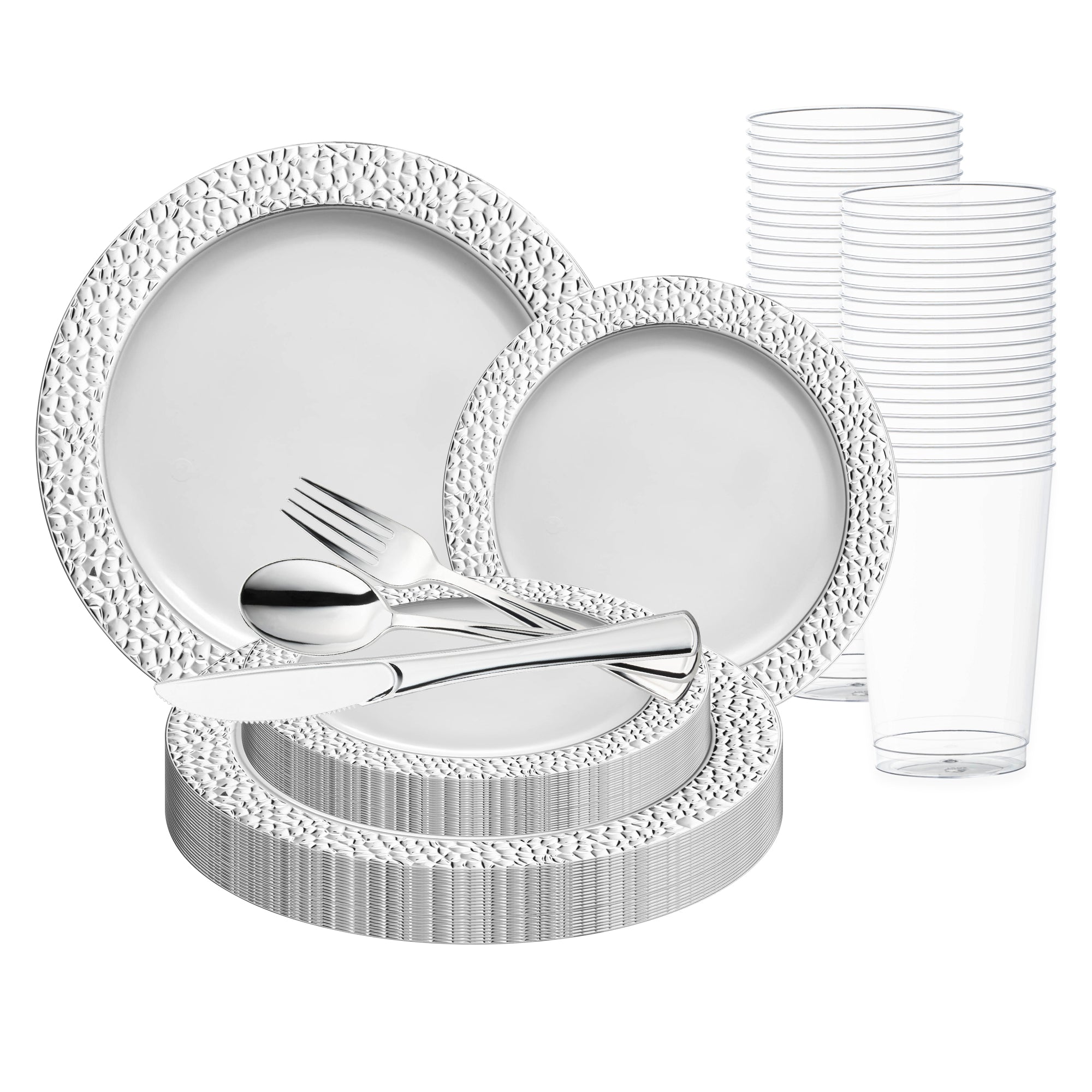 Plastic Plates - Silver Hammered Wedding Set | Smarty Had A Party