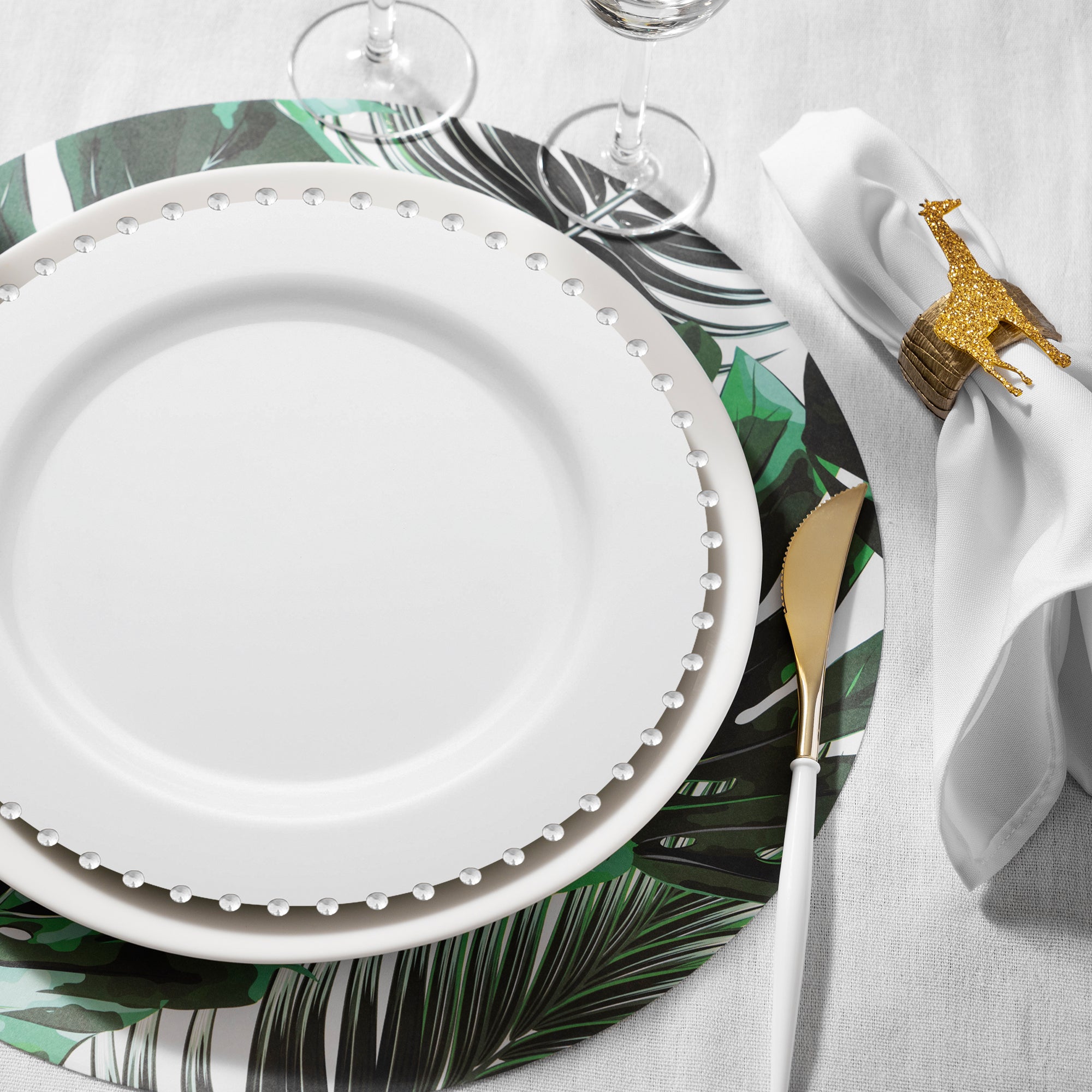 White Silver Pearl Dinner Plates | Elegant Party Plates