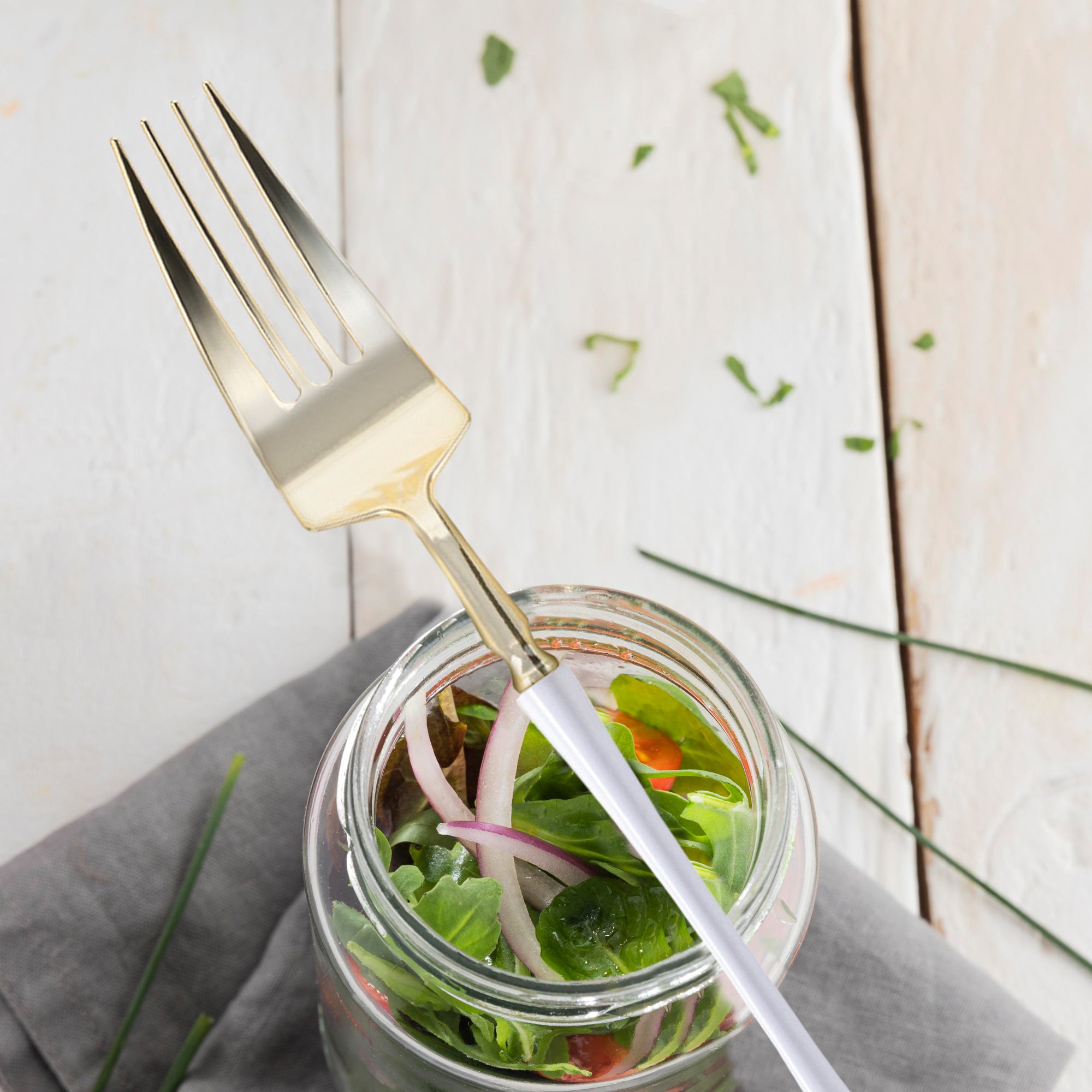 Plastic Forks - Gold White Moderno Dinner Forks | Smarty Had A Party